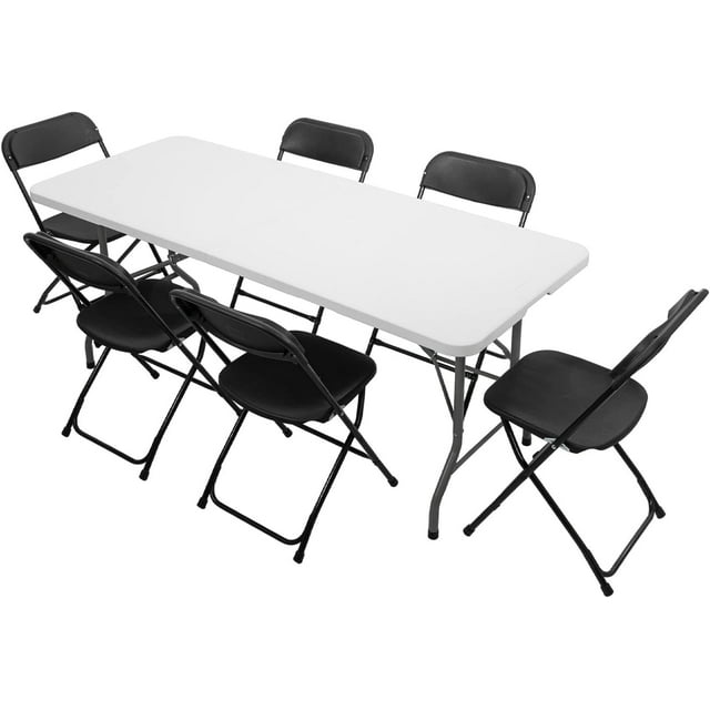 VINGLI 6 FT Outdoor Foldable Plastic Table Set with 6 Seats for Party ...