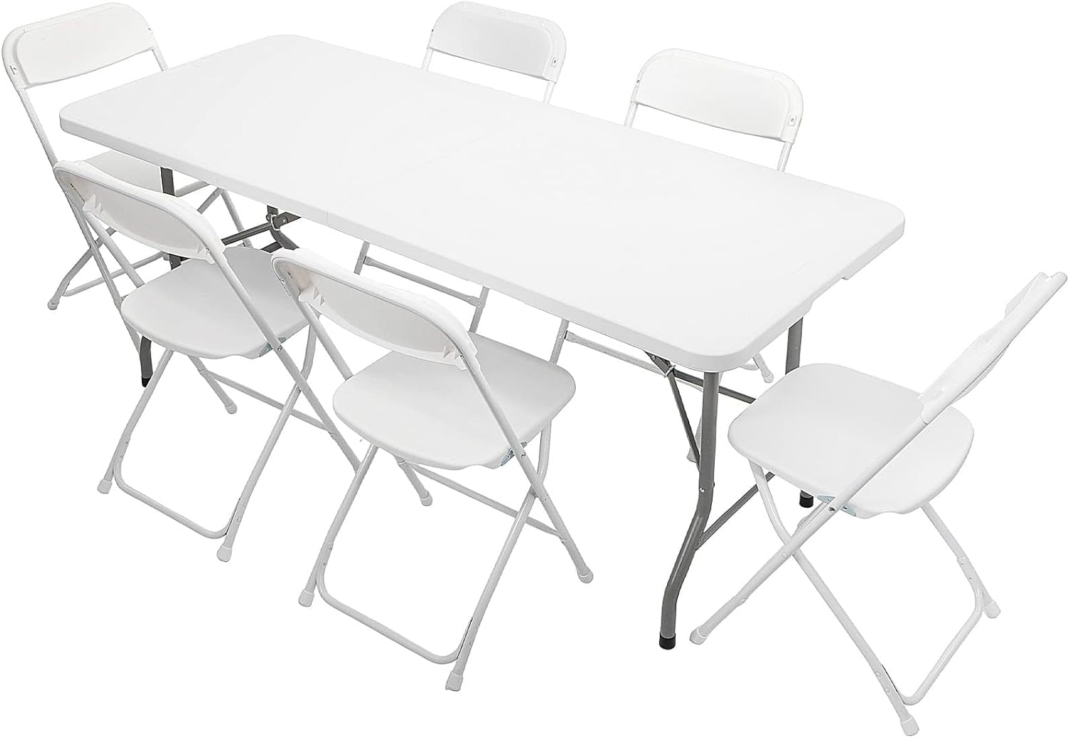 VINGLI 6 FT Plastic Folding Table Set with 6 White Folding Chairs for ...