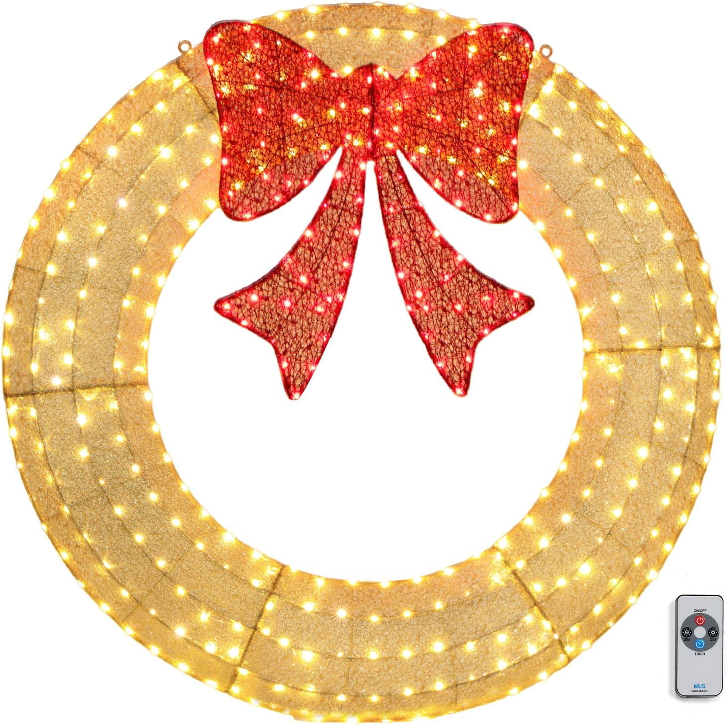 VINGLI 60 Inch Pre-lit Christmas Wreath, w/ 400 LED Lights, Timer ...