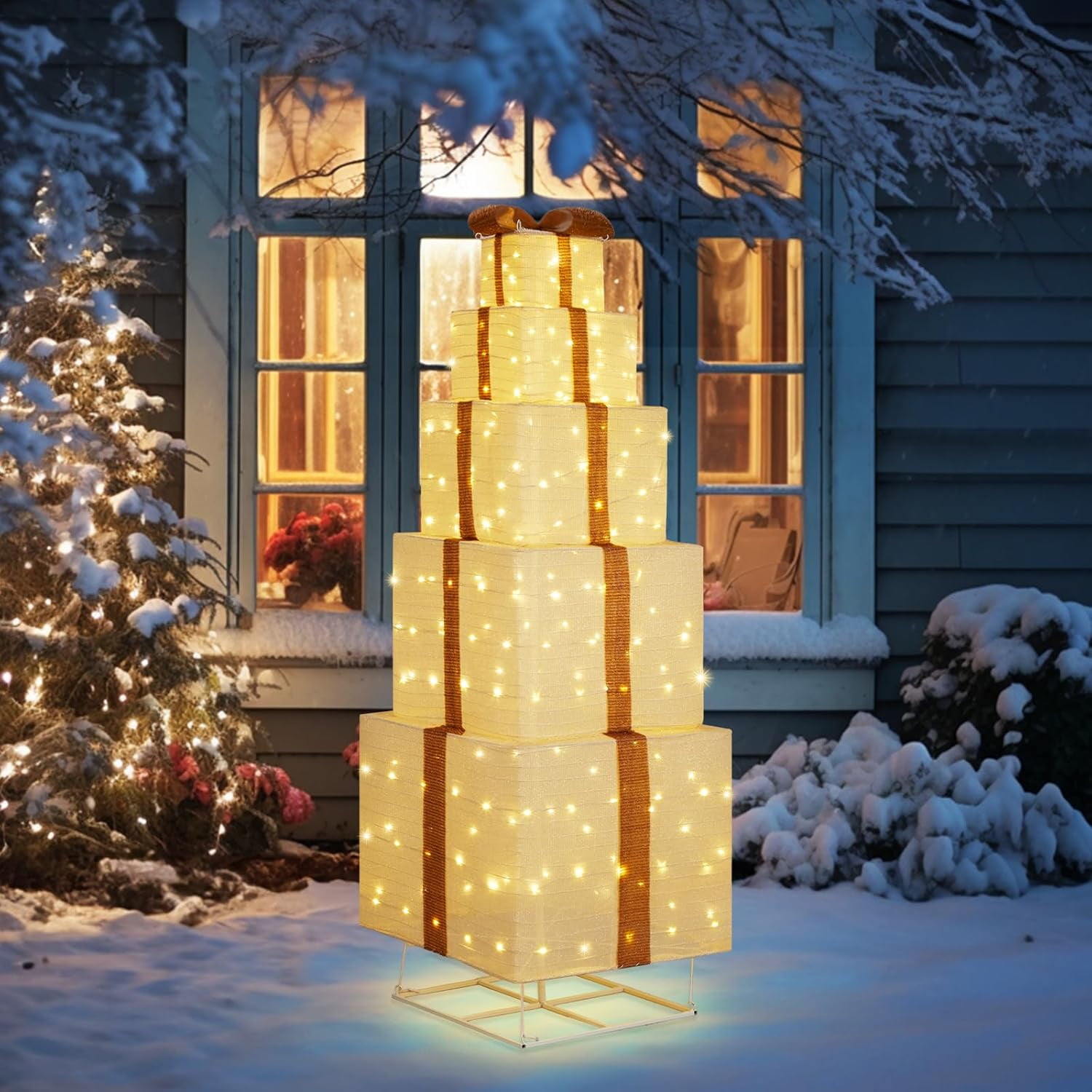 VINGLI 6FT Christmas Lighted Gift Boxes Decorations w/ Plug, Pre-lit ...