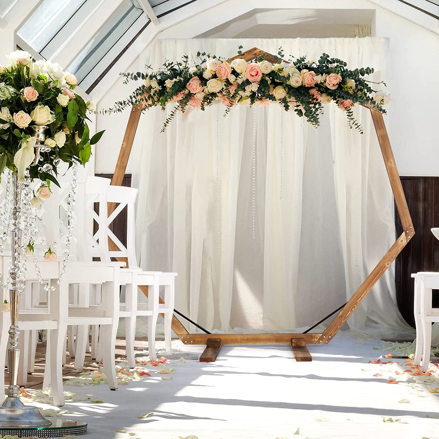 7 Foot Ceremony Arbor VINGLI 7FT Wooden Wedding Arbor Arch - Heptagonal ...