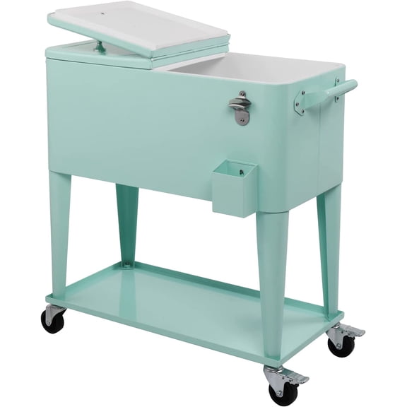 80 QT Rolling Cooler, Ice Chest on Wheels, Outdoor Drink Cooler Cart ...