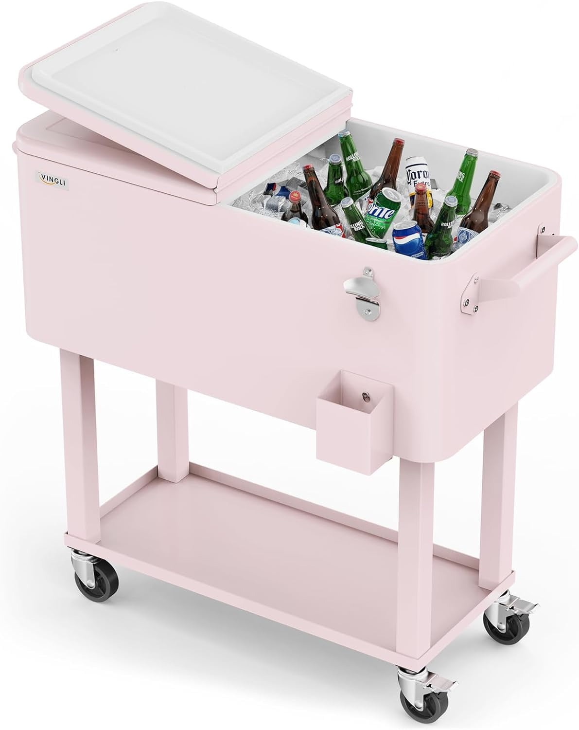 VINGLI 80 Quart Rolling Ice Chest, Portable Patio Party Bar Drink ...