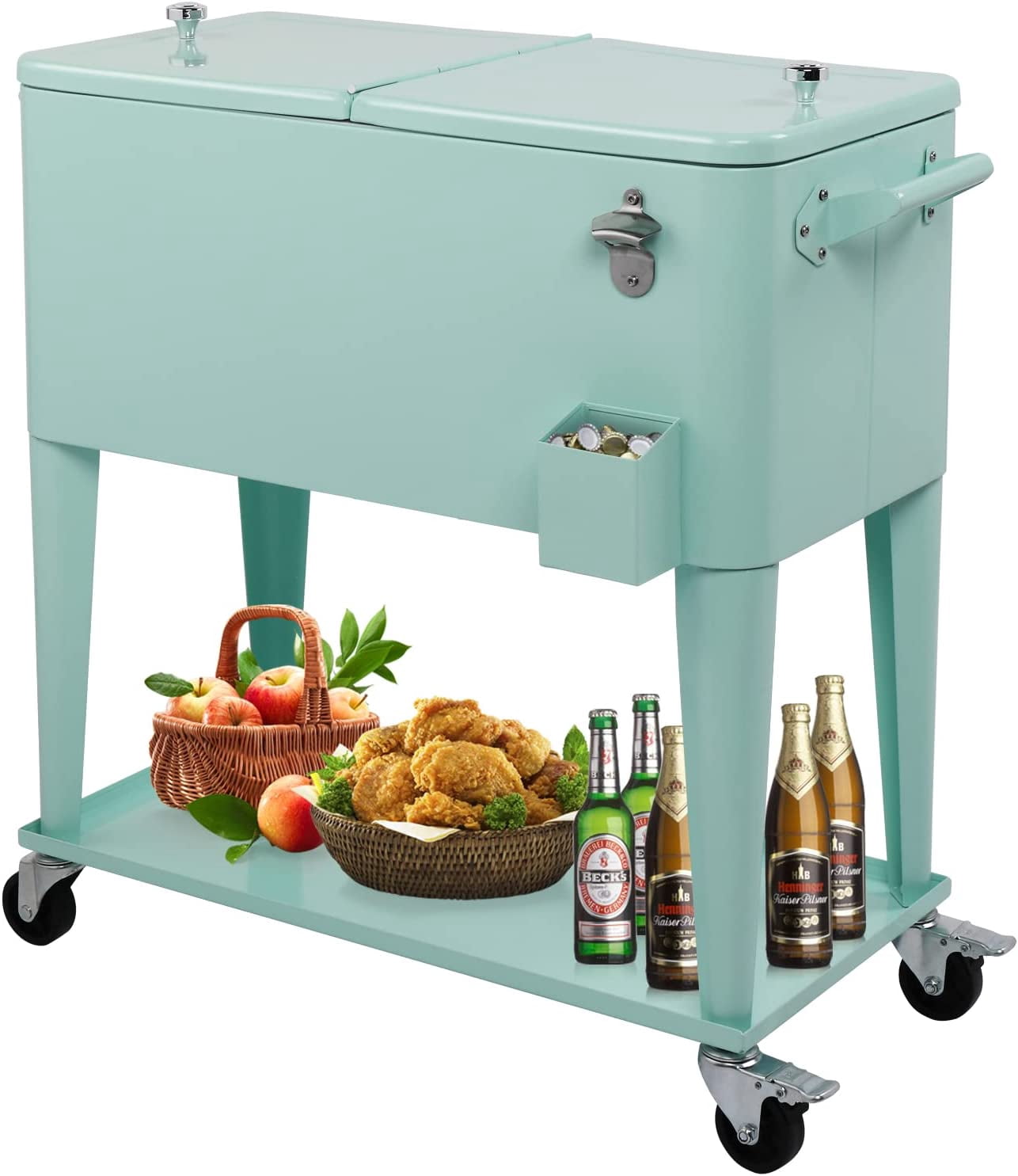 VINGLI 80 Quart Rolling Ice Chest on Wheels, Portable Patio Party Bar ...