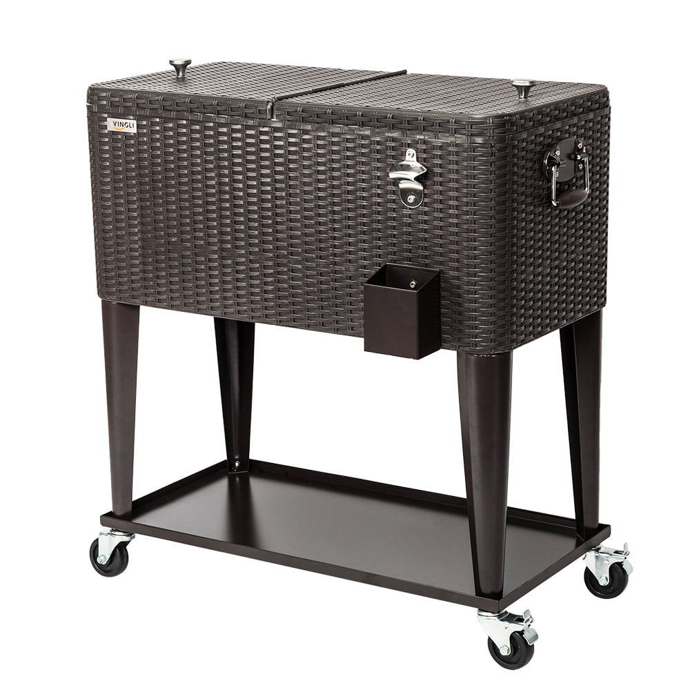 VINGLI 80 Quart Portable Rolling Ice Chest, Outdoor Patio Cooler Cart ...