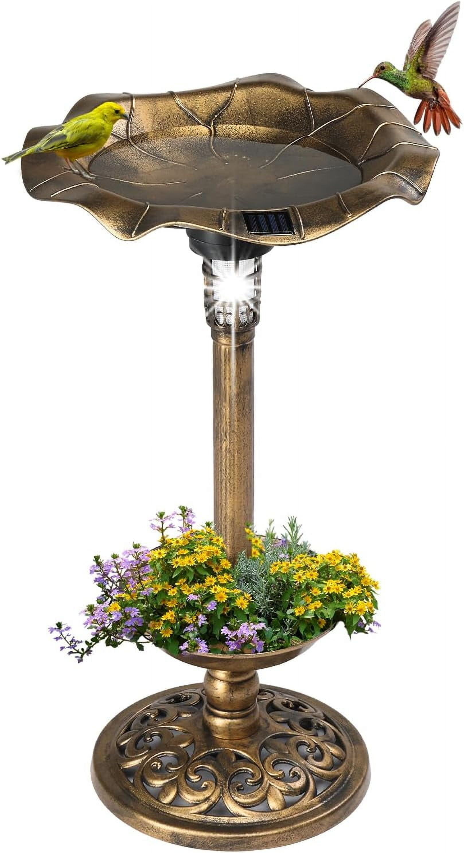 VINGLI Bird Bath with Solar Lighted Pedestal,Lotus Leaf Shaped,Vintage ...