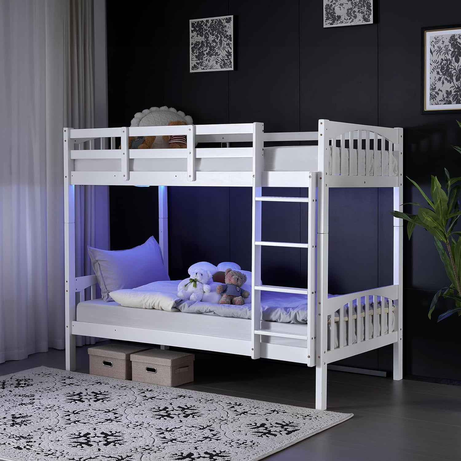 VINGLI Bunk Bed Twin Over Twin with LED Light/USB Port/15’’ Extra Tall ...
