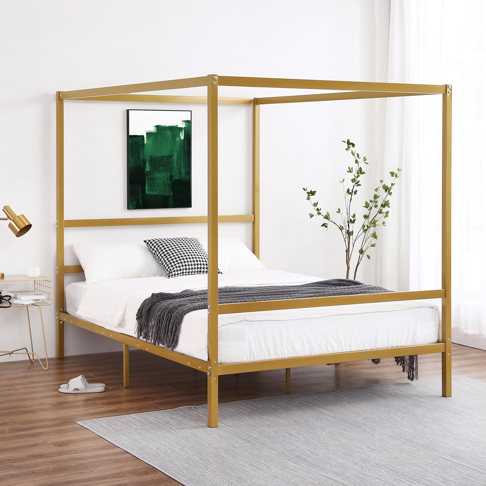 VINGLI Canopy Bed Frame Full with Headboard, 10 Inch Metal Platform Bed ...