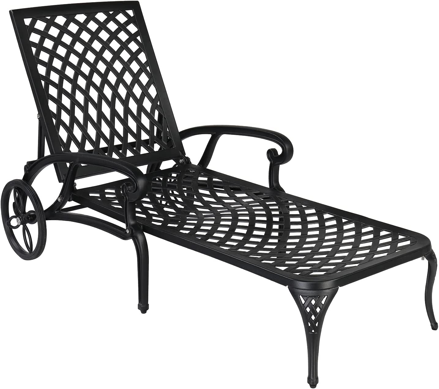 VINGLI Cast Aluminum Outdoor Chaise Lounge Chair with Wheels, Patio ...