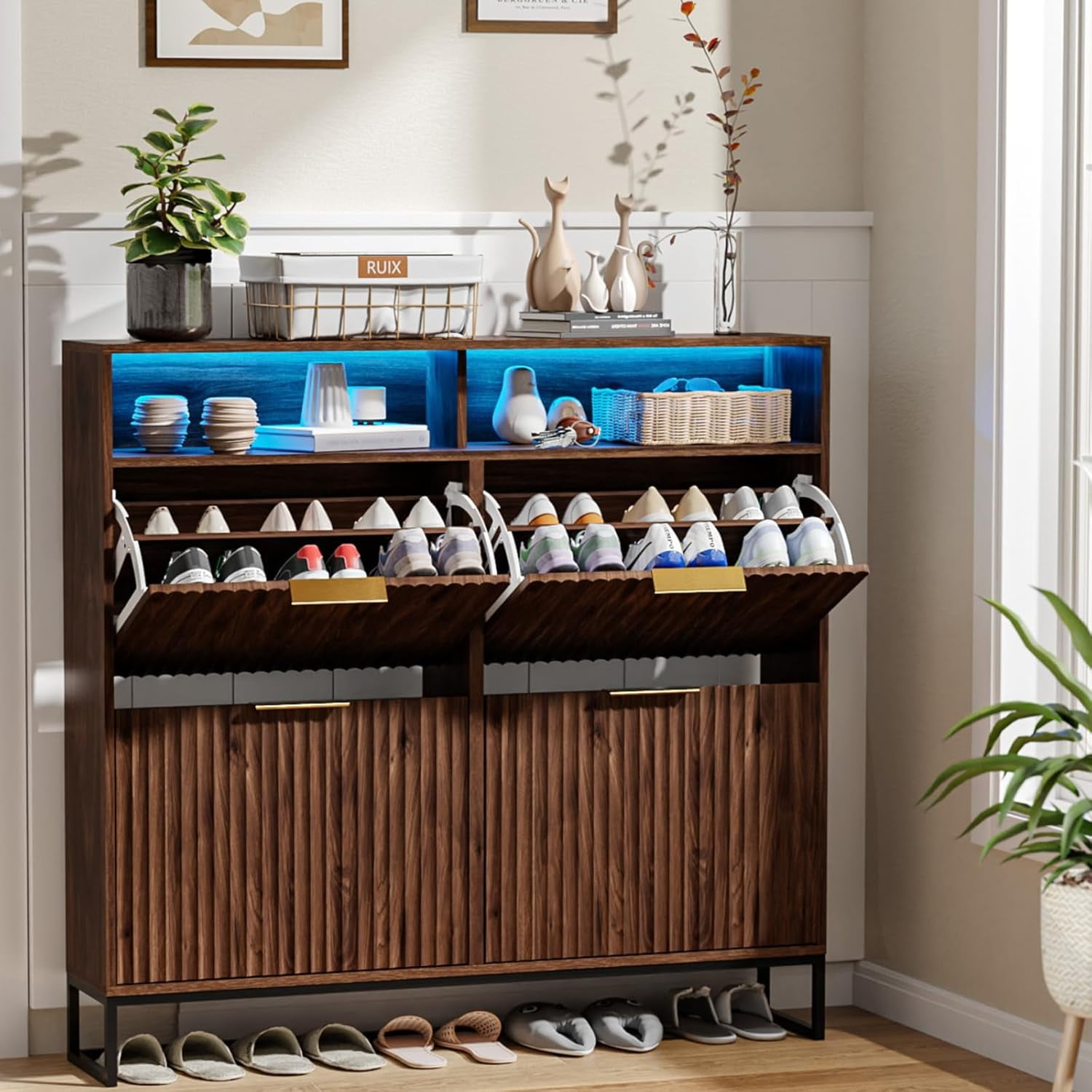VINGLI Fluted Shoe Cabinet Storage for Entryway,Hidden Shoes Storage ...