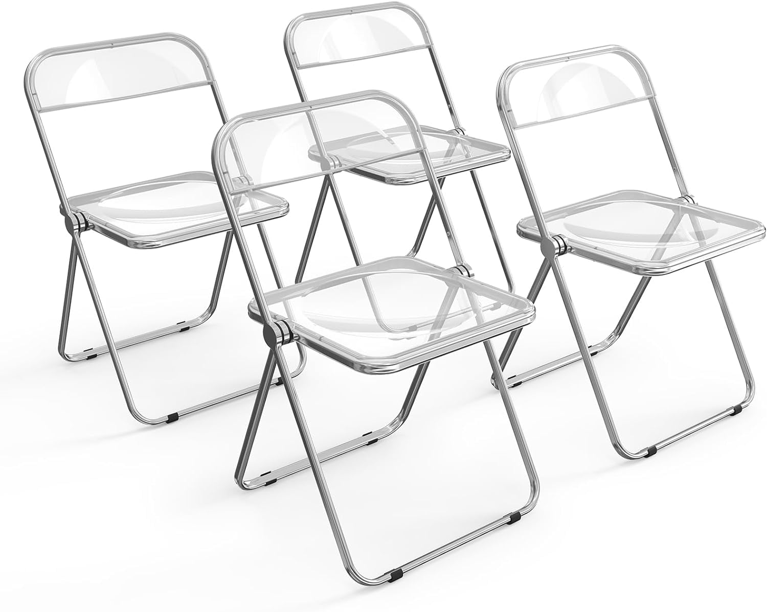 VINGLI Folding Chairs 4 Pack, Clear Chair Foldable and Stackable ...