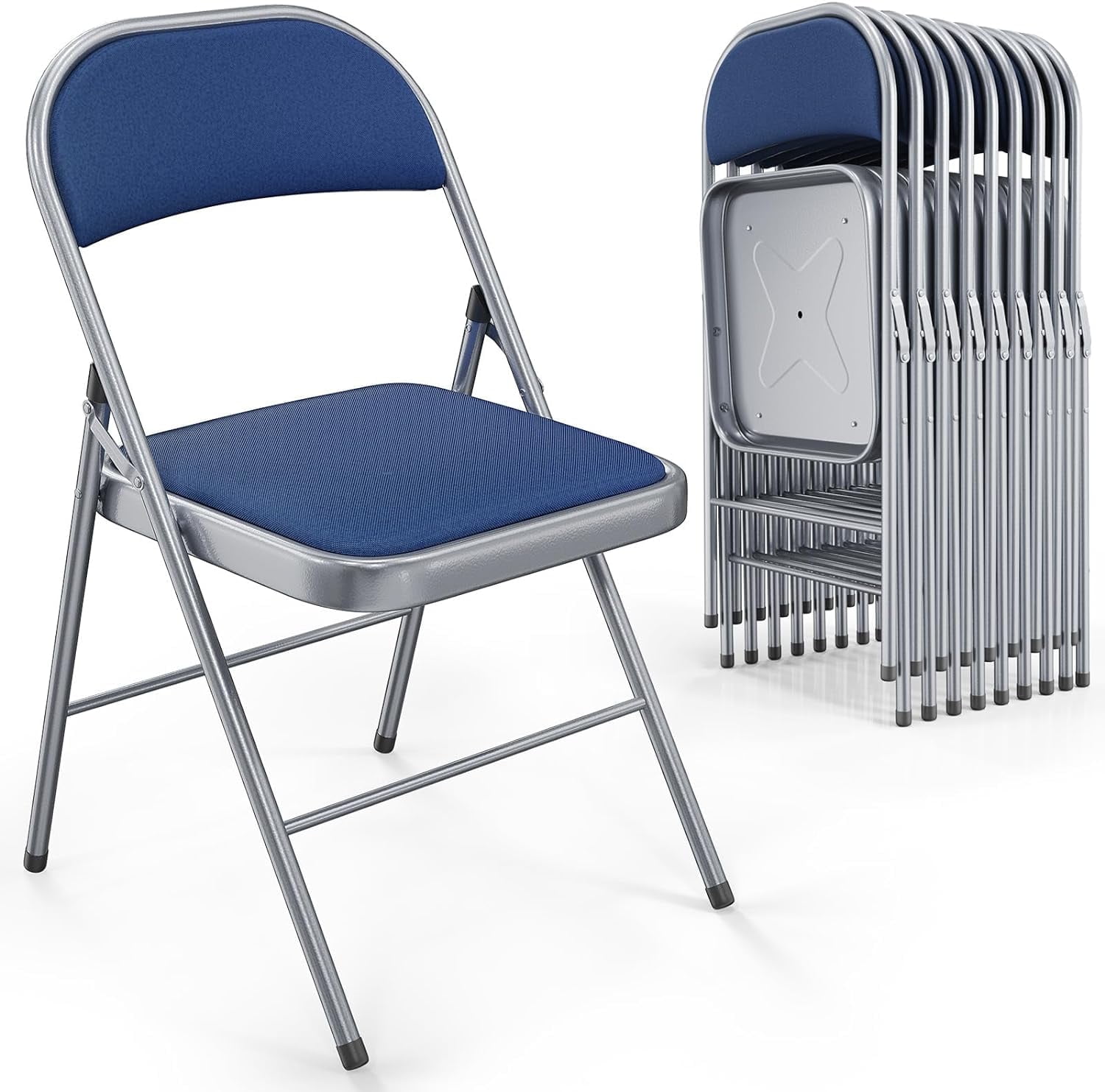 VINGLI Folding Chairs with Padded Seats, Metal Frame with Fabric Seat ...