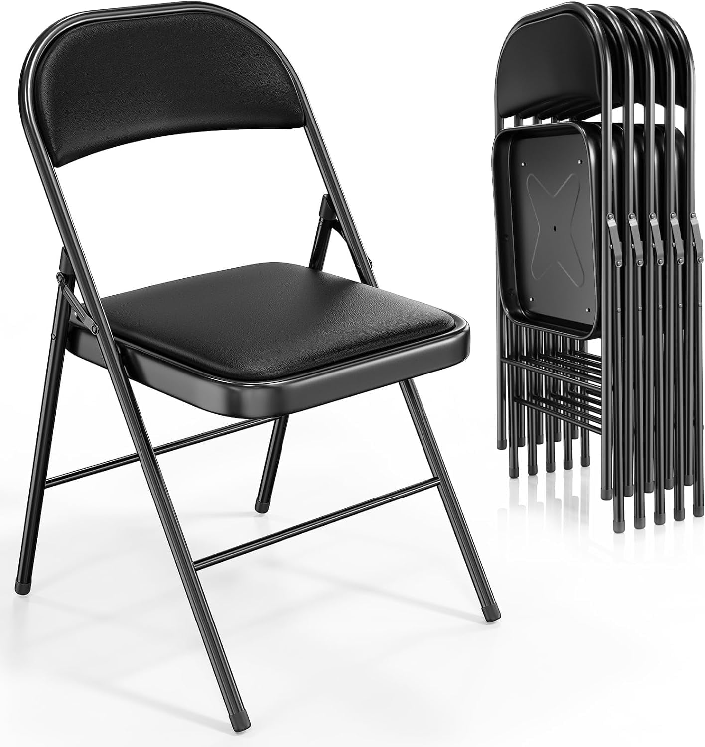 VINGLI Folding Chairs with Padded Seats, Metal Frame with Pu Leather ...
