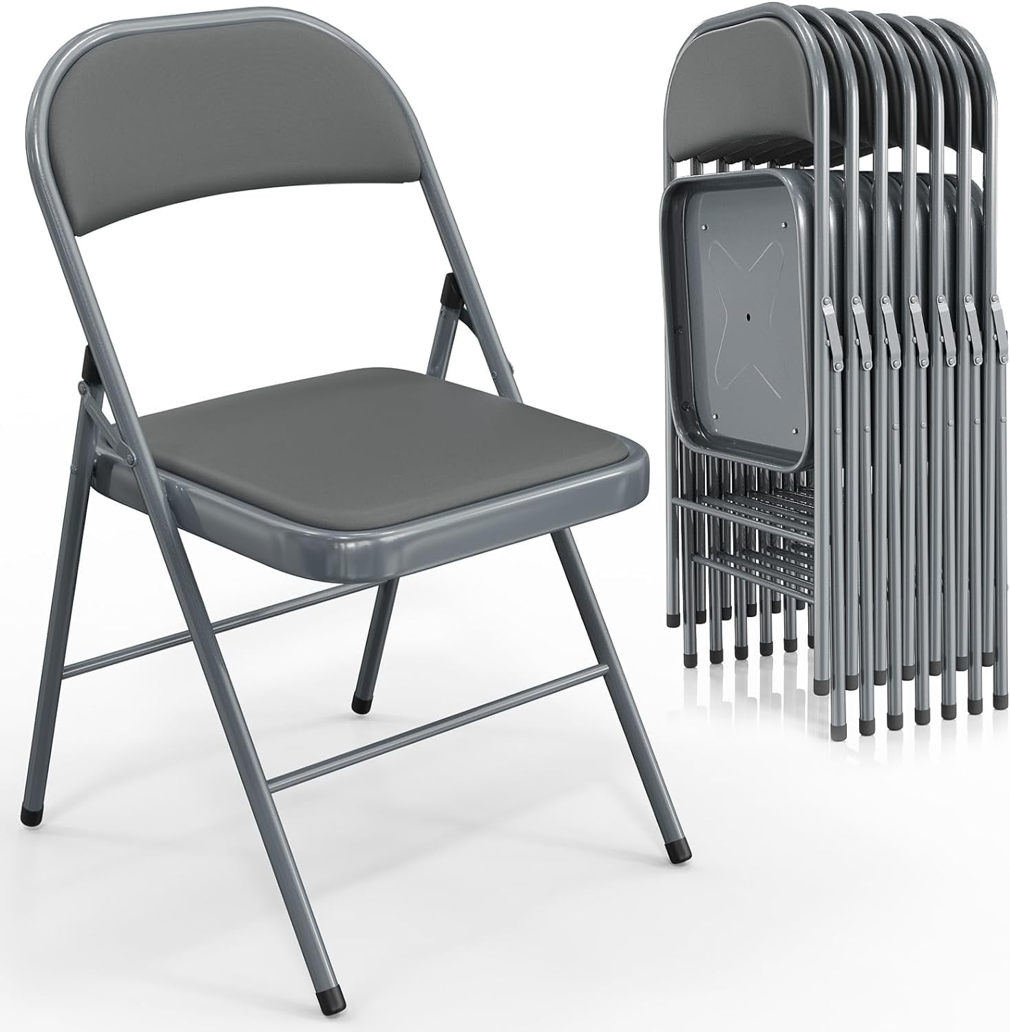 VINGLI Folding Chairs with Padded Seats, Metal Frame with Pu Leather ...