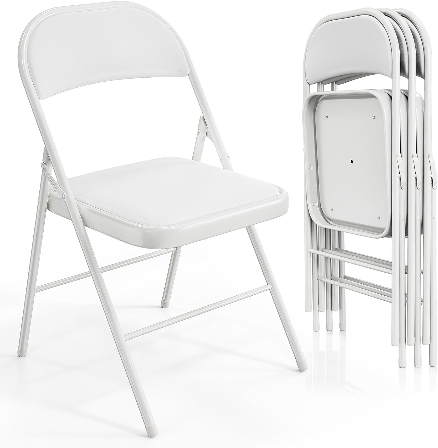 VINGLI Folding Chairs with Padded Seats, Metal Frame with Pu Leather ...