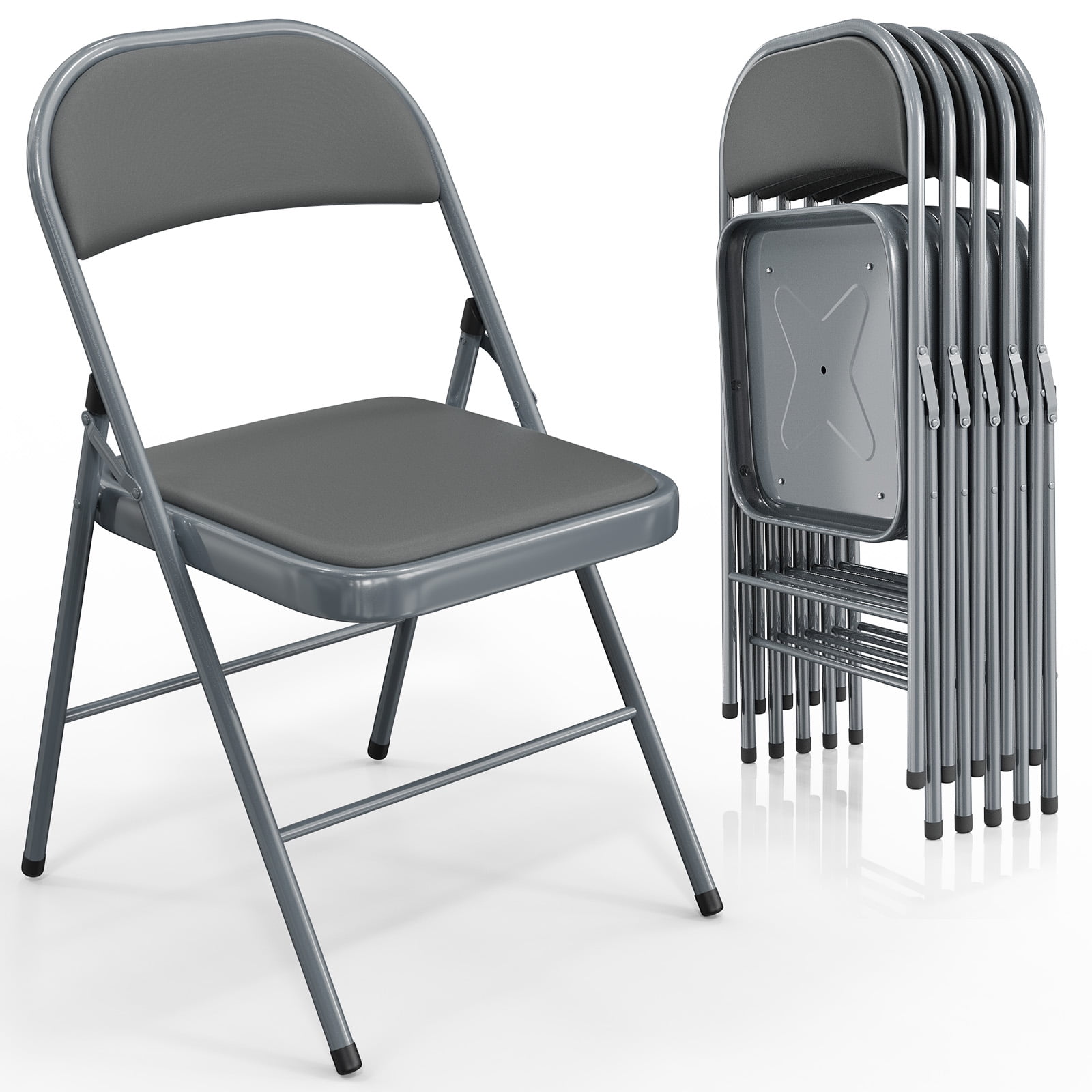 VINGLI Folding Chairs with Padded Seats, Metal Frame with Pu Leather ...