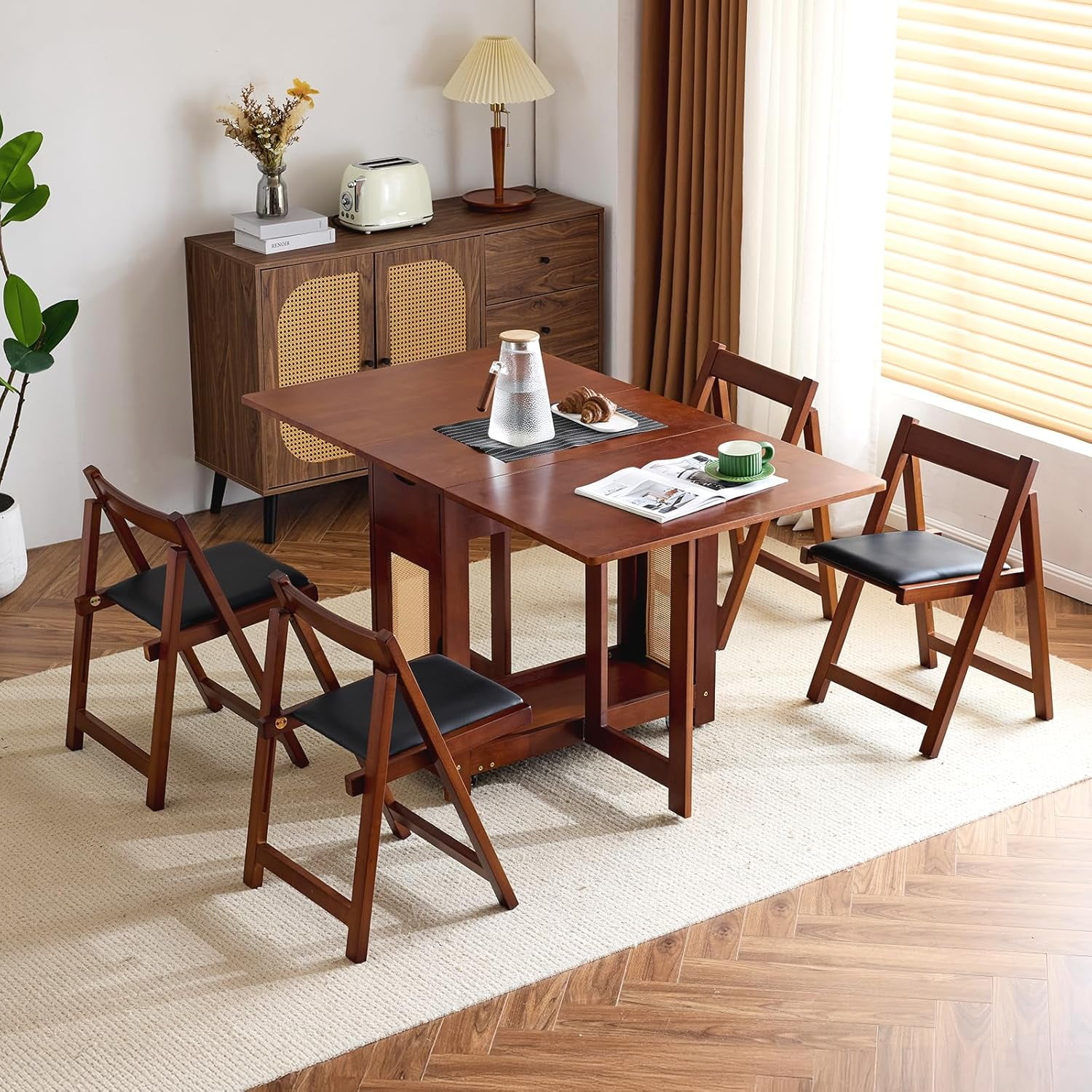 VINGLI Folding Dining Table Extendable Drop Leaf Foldable Table 5 Piece ...