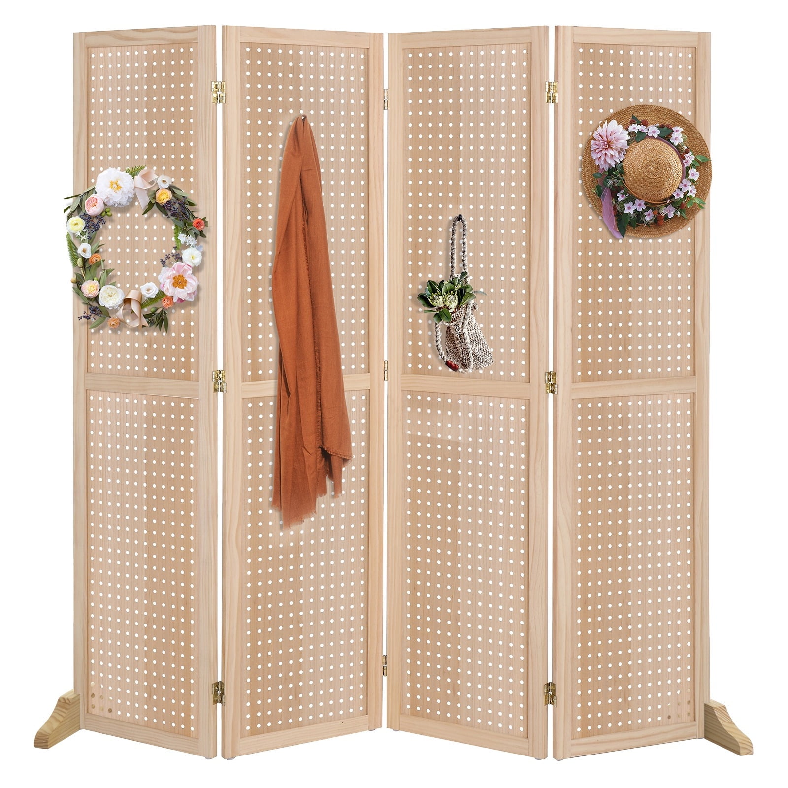 VINGLI Freestanding Pegboard with Support Feet, 5 FT Wood Room Divider ...