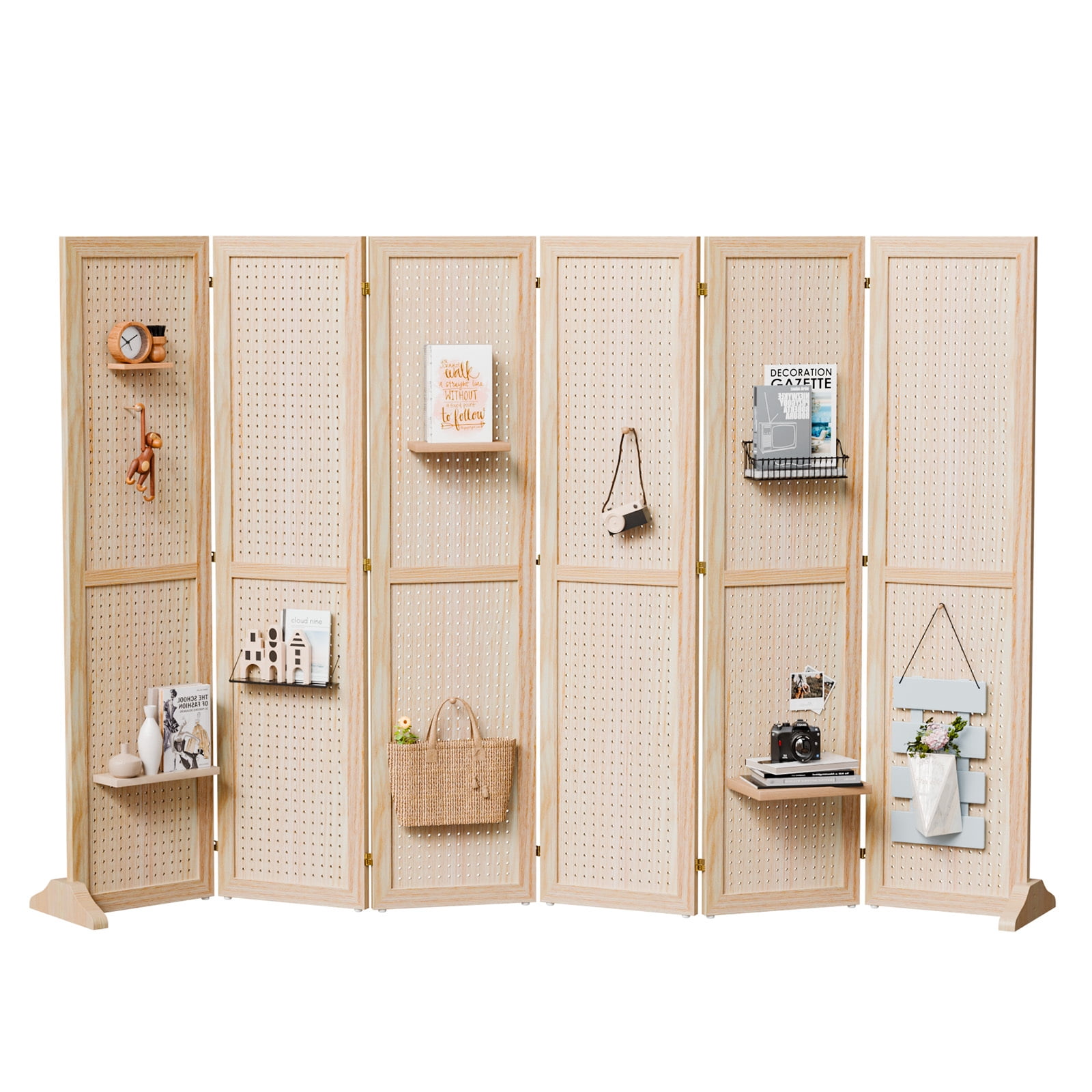 VINGLI Freestanding Pegboard with Support Feet, 5 FT Wood Room Divider ...