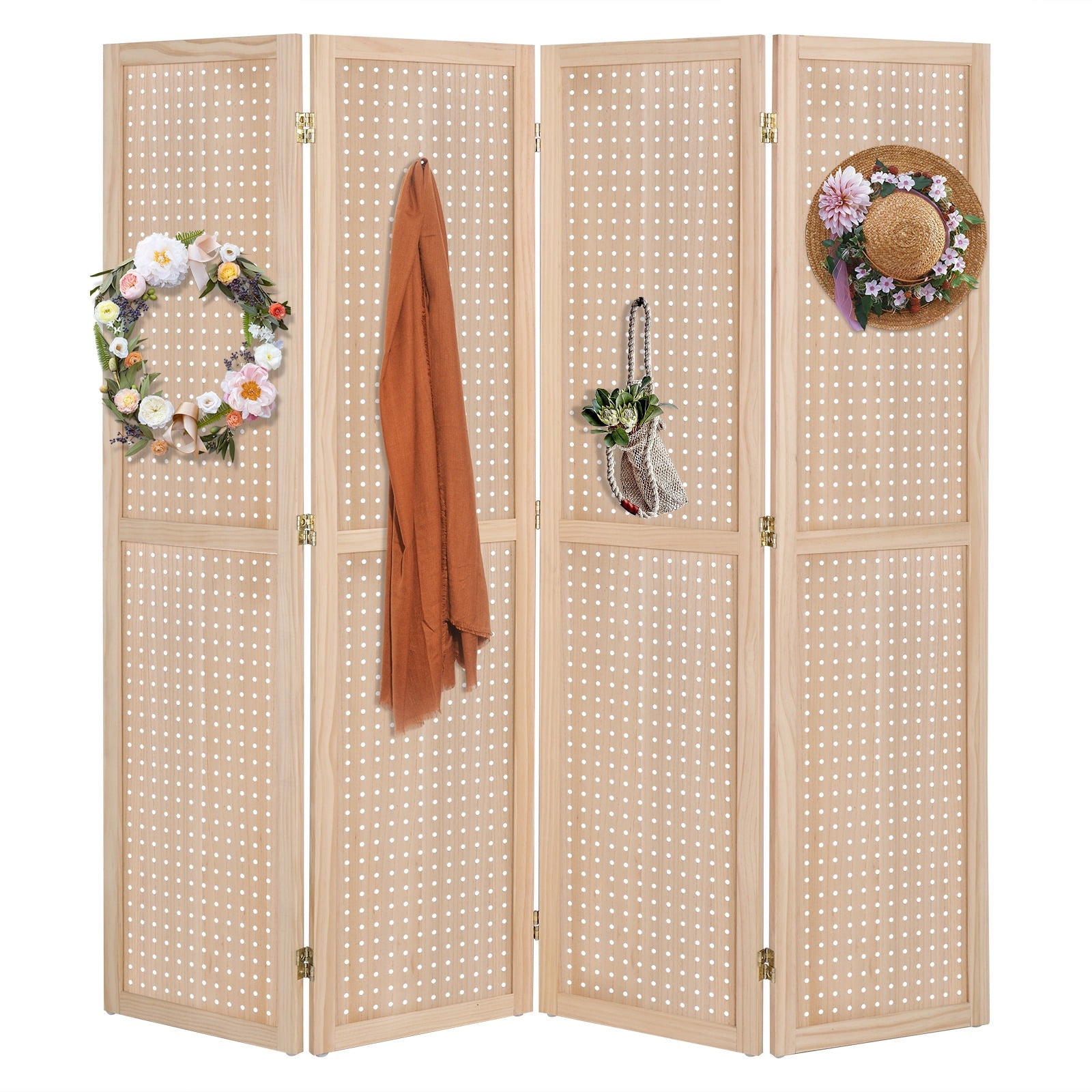 VINGLI Freestanding Pegboard with Support Feet, 5 FT Wood Room Divider ...