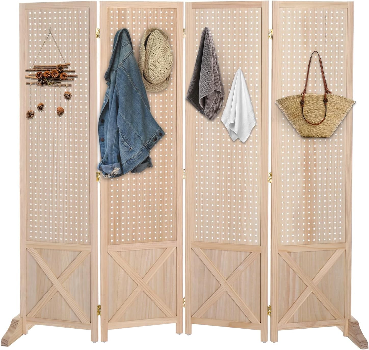 VINGLI Freestanding Pegboard with Support Feet, 5 FT Wood Room Divider ...