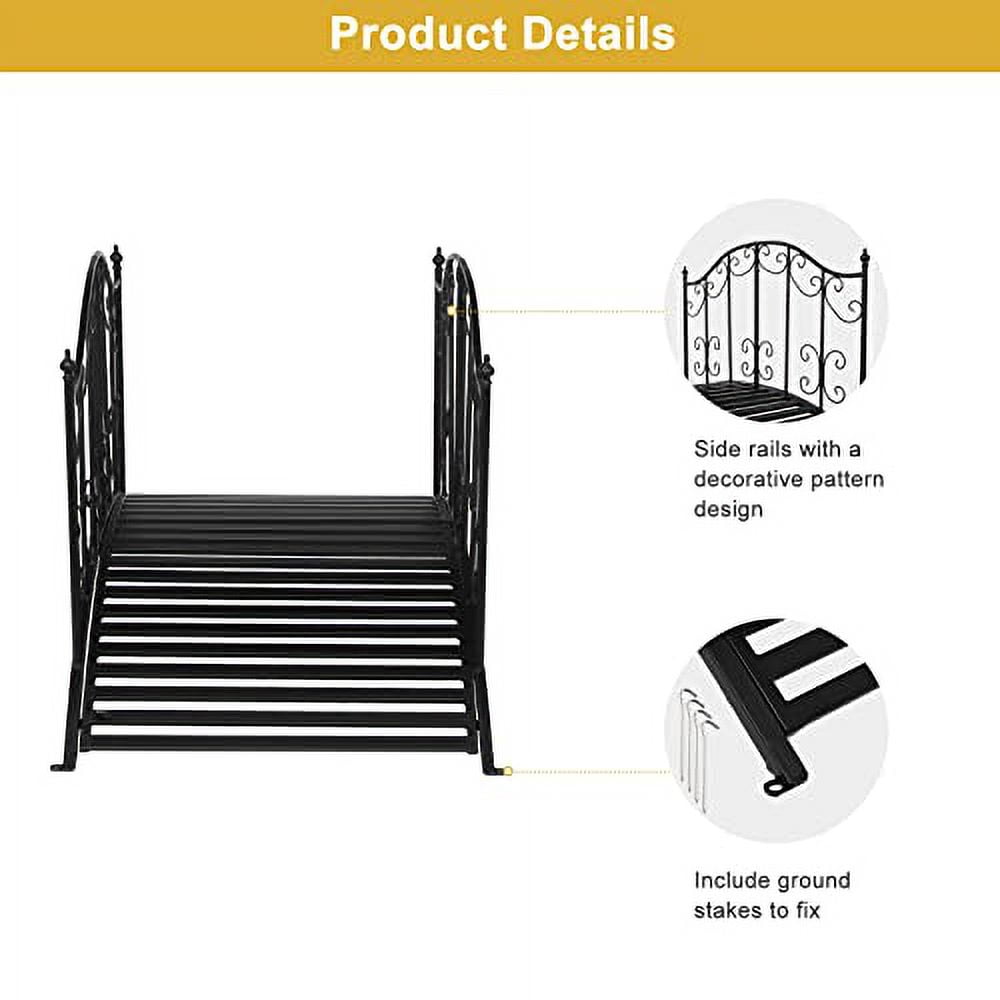 VINGLI Garden Bridge Metal Yard Arch Bridge with Patterned Guardrails ...