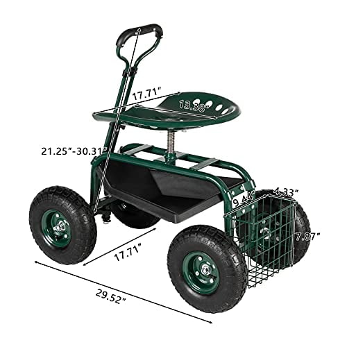 VINGLI Garden Cart with Swivel Seat and Wheels, Gardening Workseat with ...