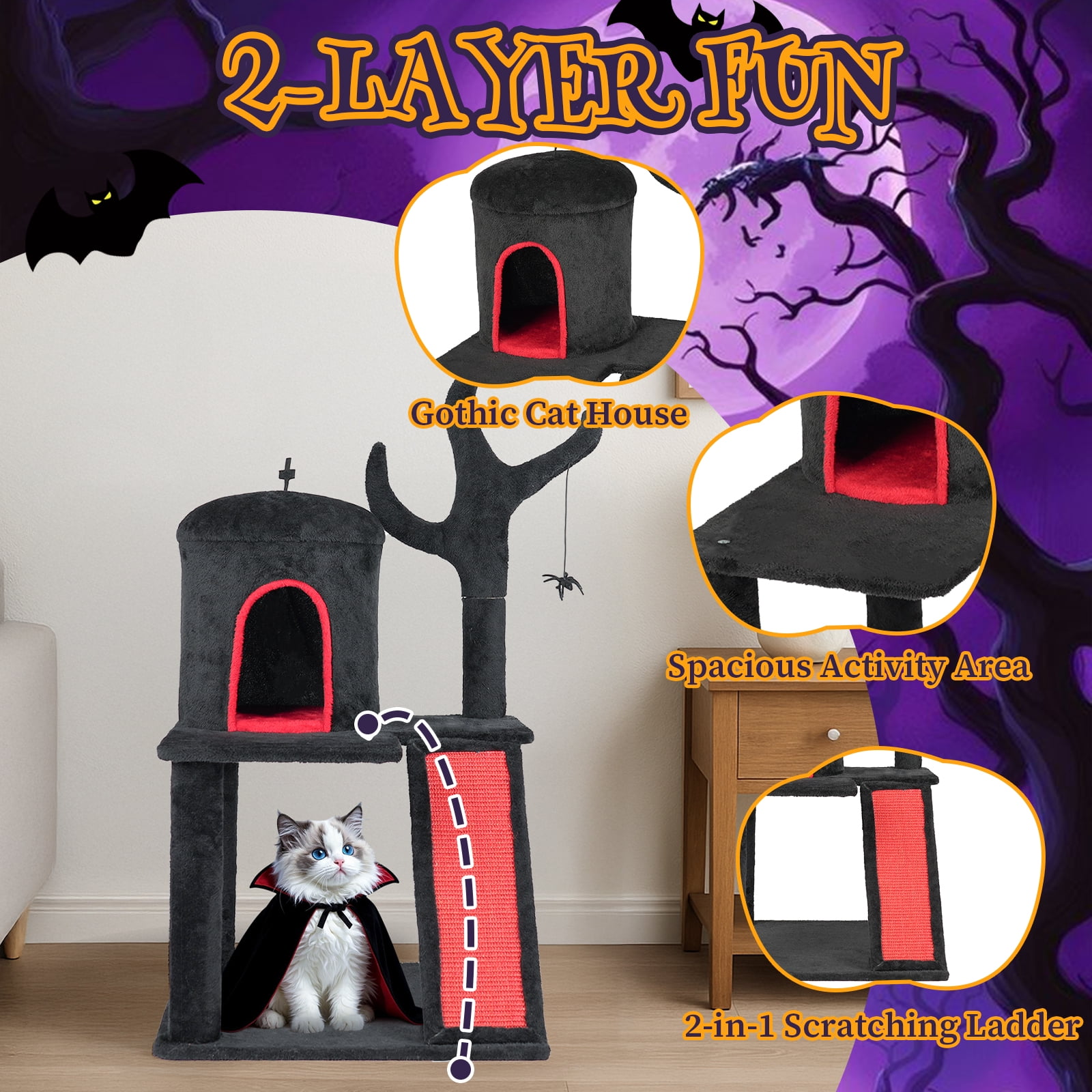 VINGLI Halloween Cat Toy & Scratch Post, Halloween-Themed Cat Climbing ...