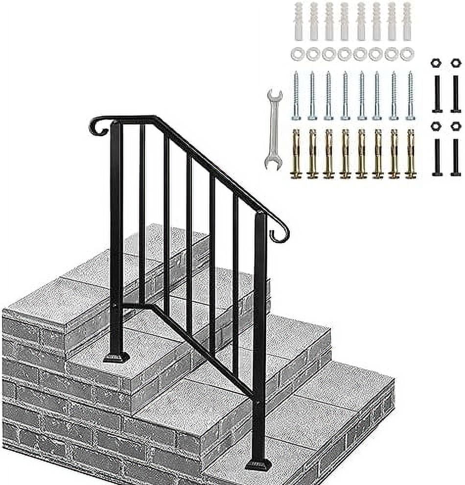 VINGLI Handrails for Outdoor Steps, Stair Handrail Fits 2 to 3 Steps, Wrought Iron Hand Rail ...