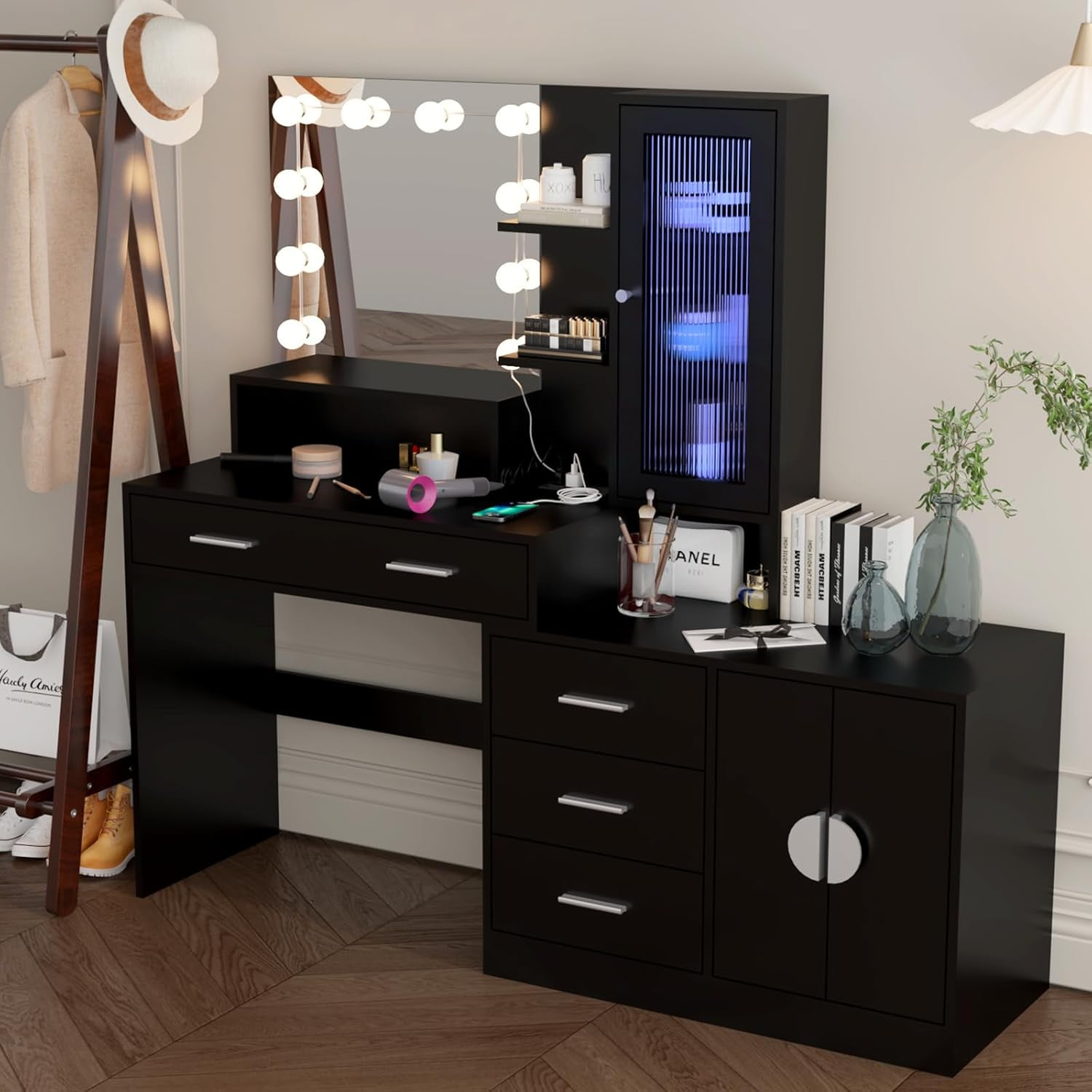VINGLI Large Vanity Set with Lighted Mirror,Modern Makeup Vanity Table ...