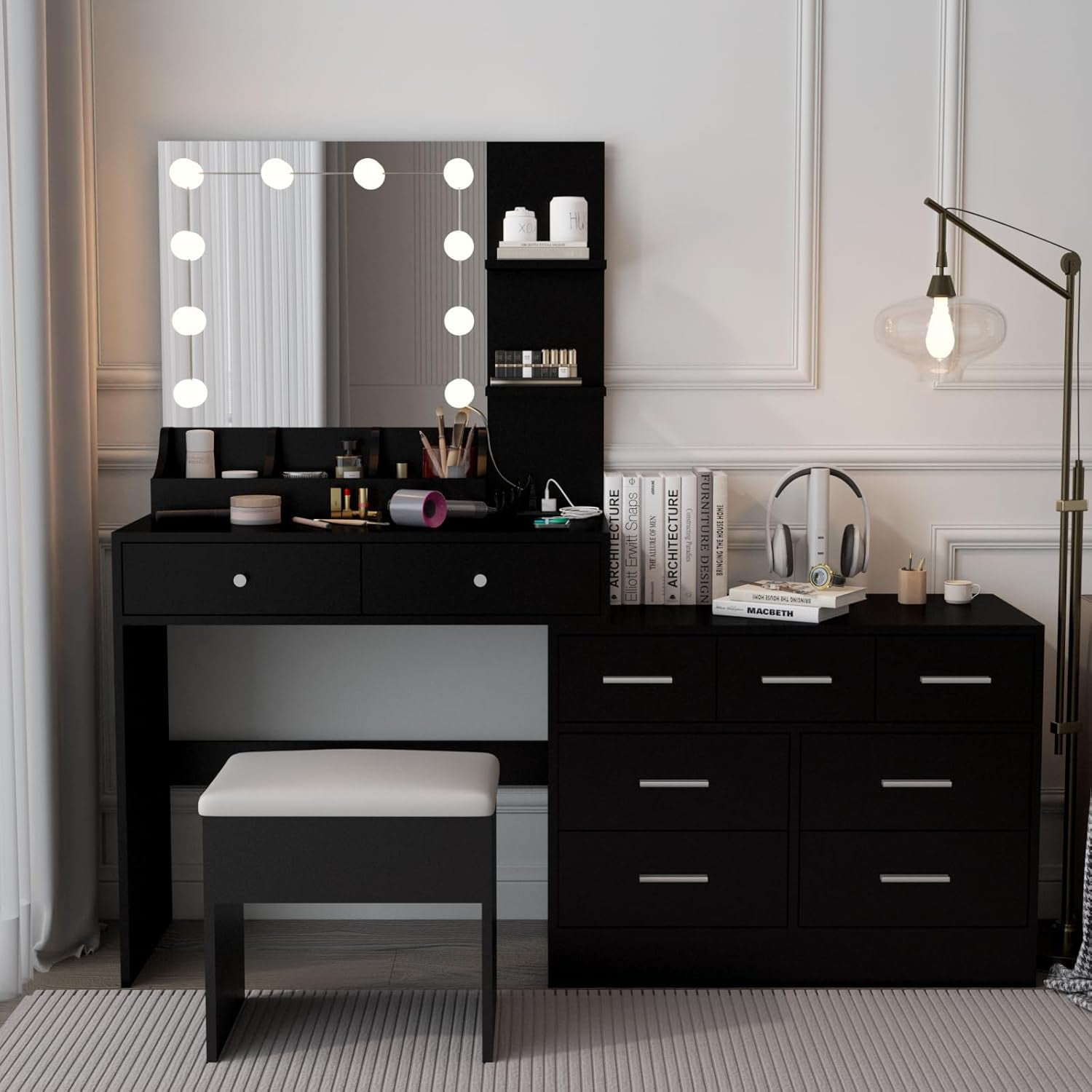 VINGLI Large Vanity Set with Lighted Mirror,Modern Makeup Vanity Table ...
