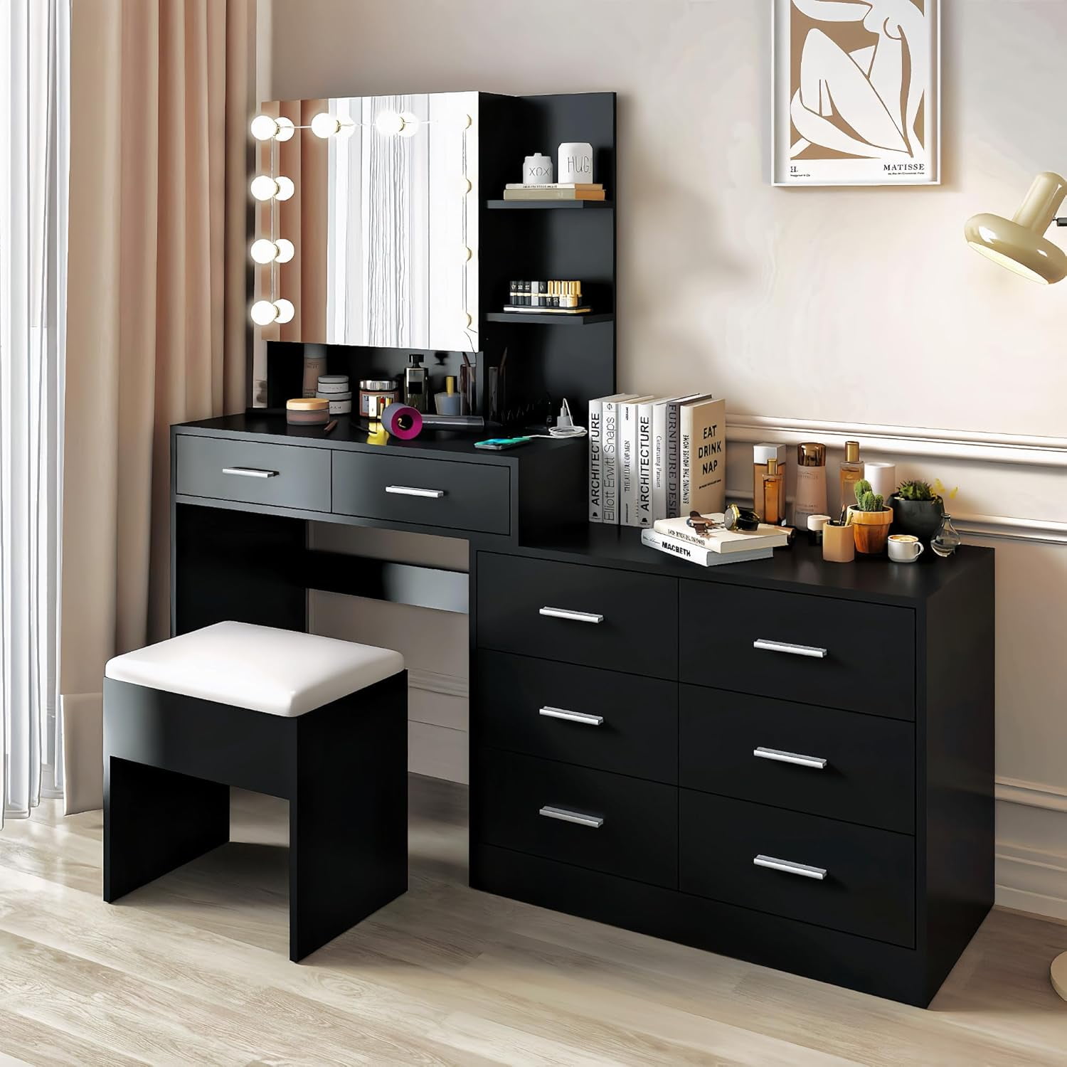 VINGLI Large Vanity Set with Lighted Mirror,Modern Makeup Vanity Table ...