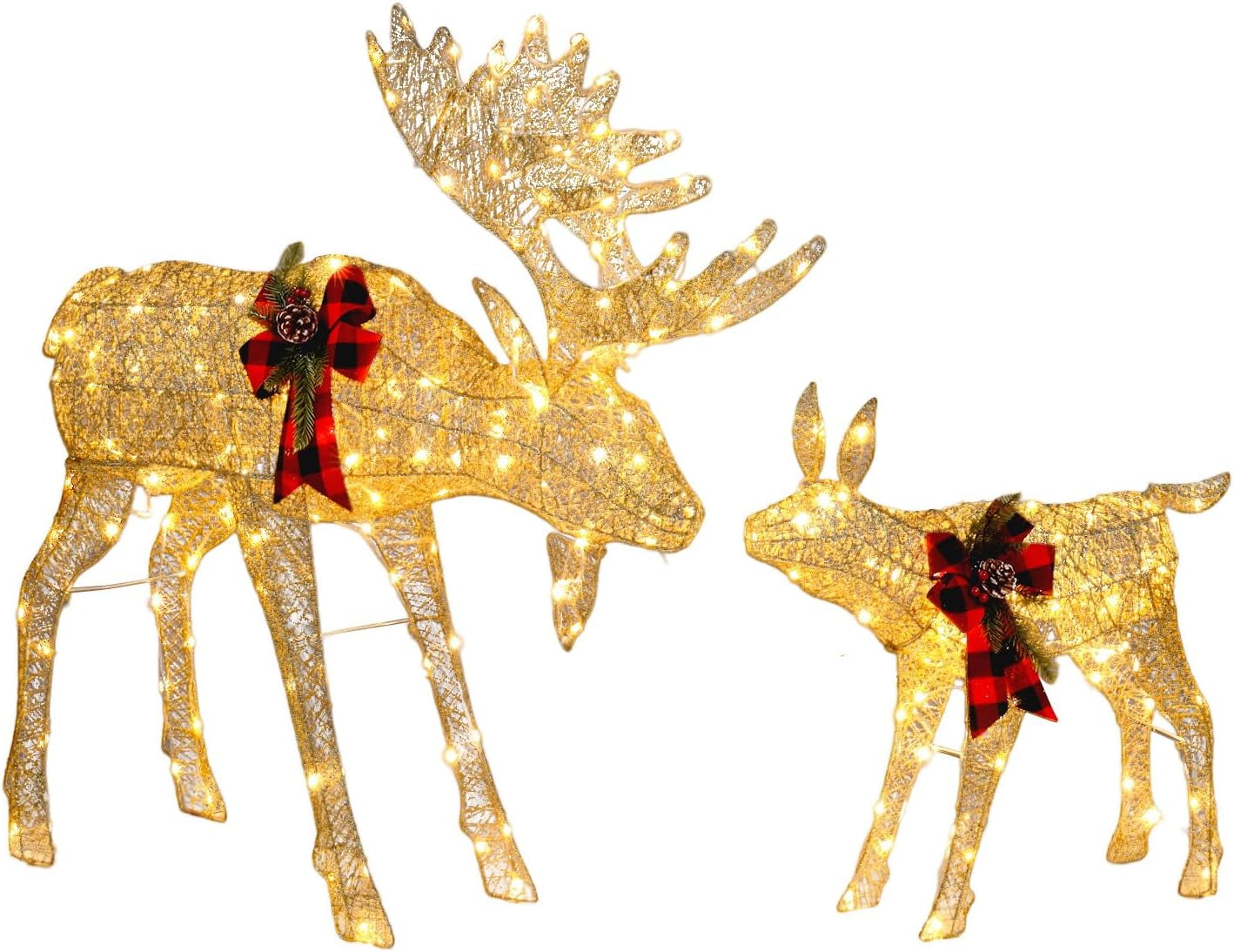 VINGLI XMAS Holiday Outdoor Animals: Lighted Moose Family Set, Pre-lit ...