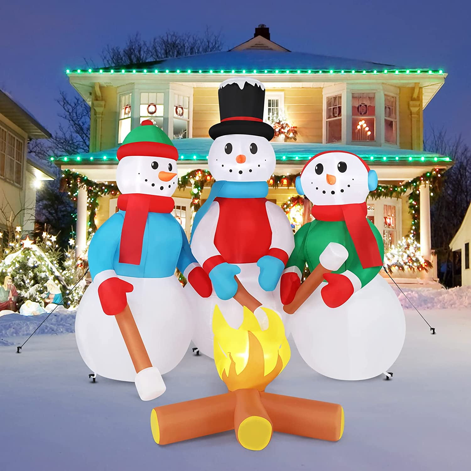 VINGLI Lighted Inflatable Christmas Snowman Family Outdoor Decorations ...