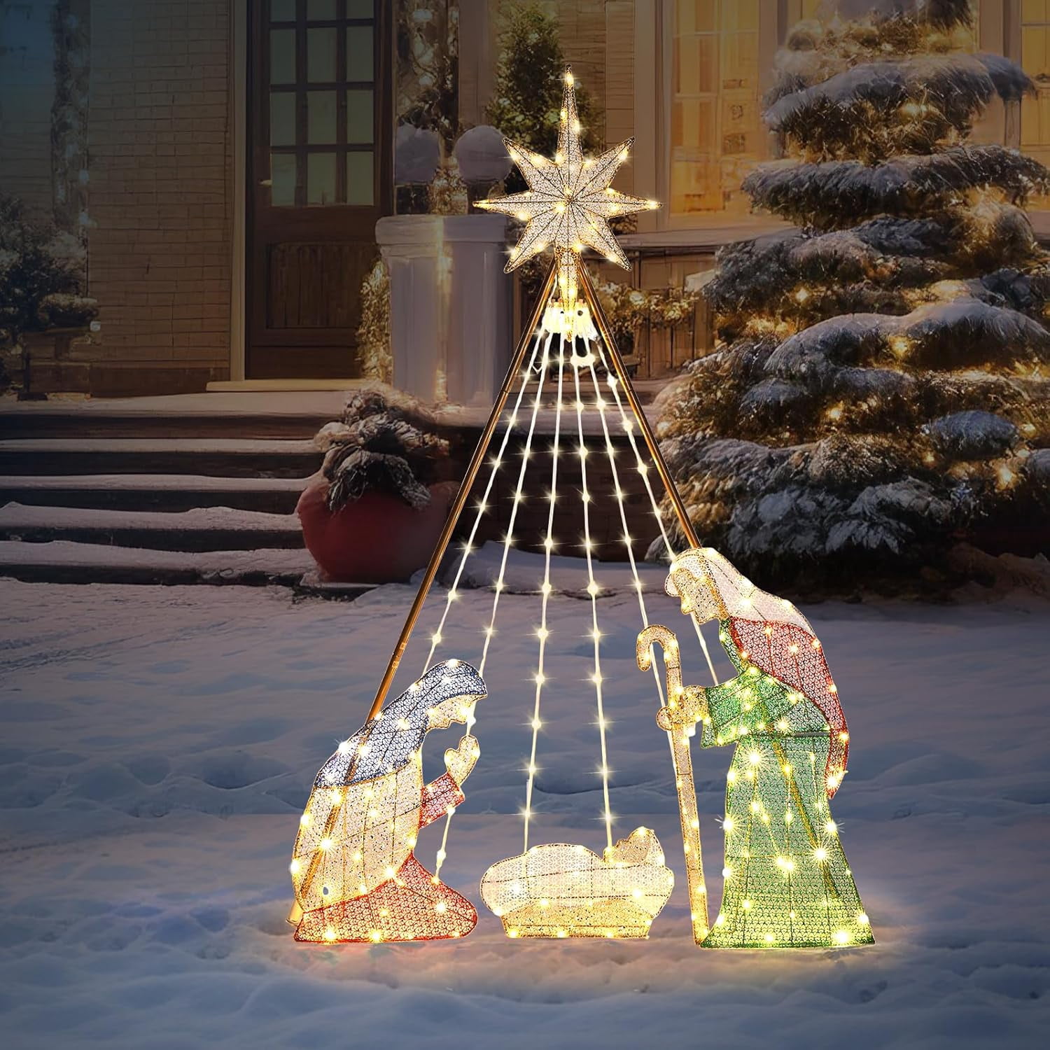 VINGLI Lighted Outdoor Nativity Scene, 6ft Nativity Sets for Christmas ...