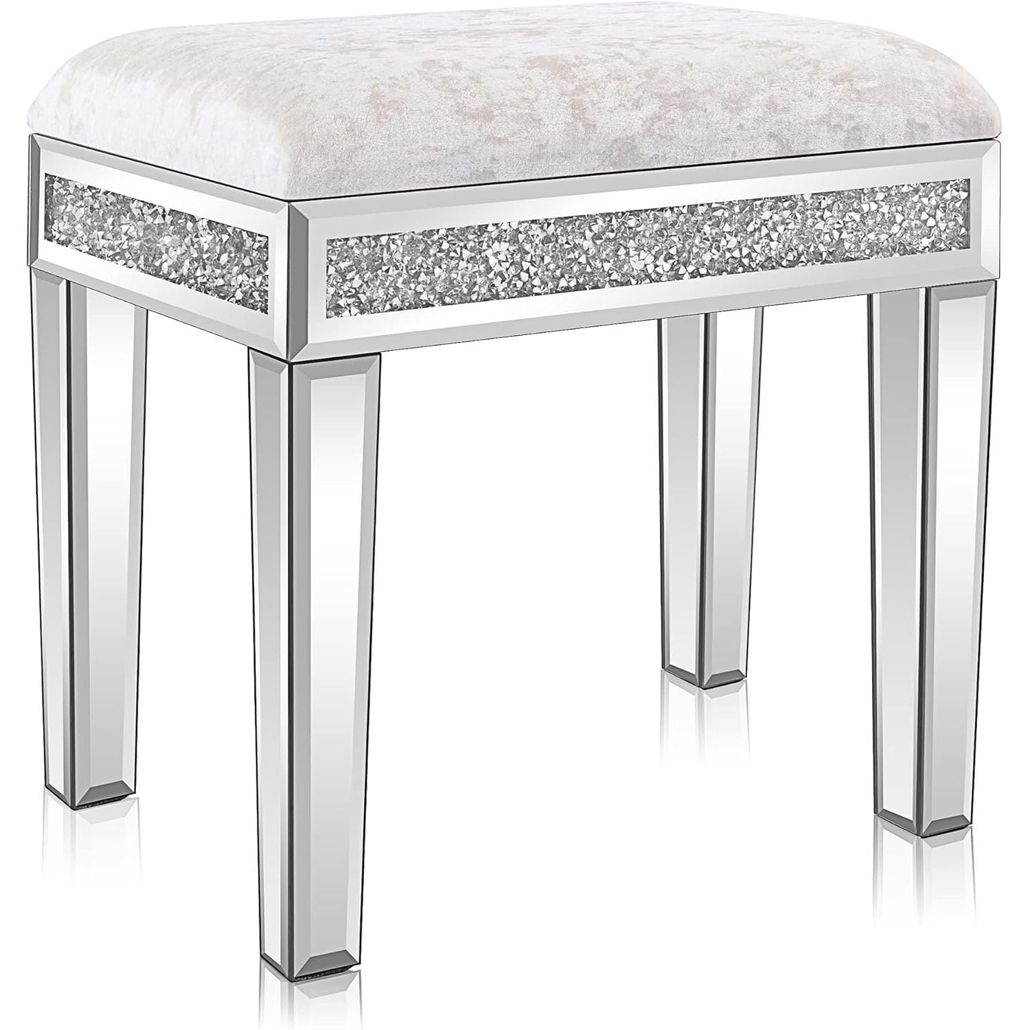 VINGLI Mirrored Vanity Stool with Storage, Upholstered Velvet Ottoman ...