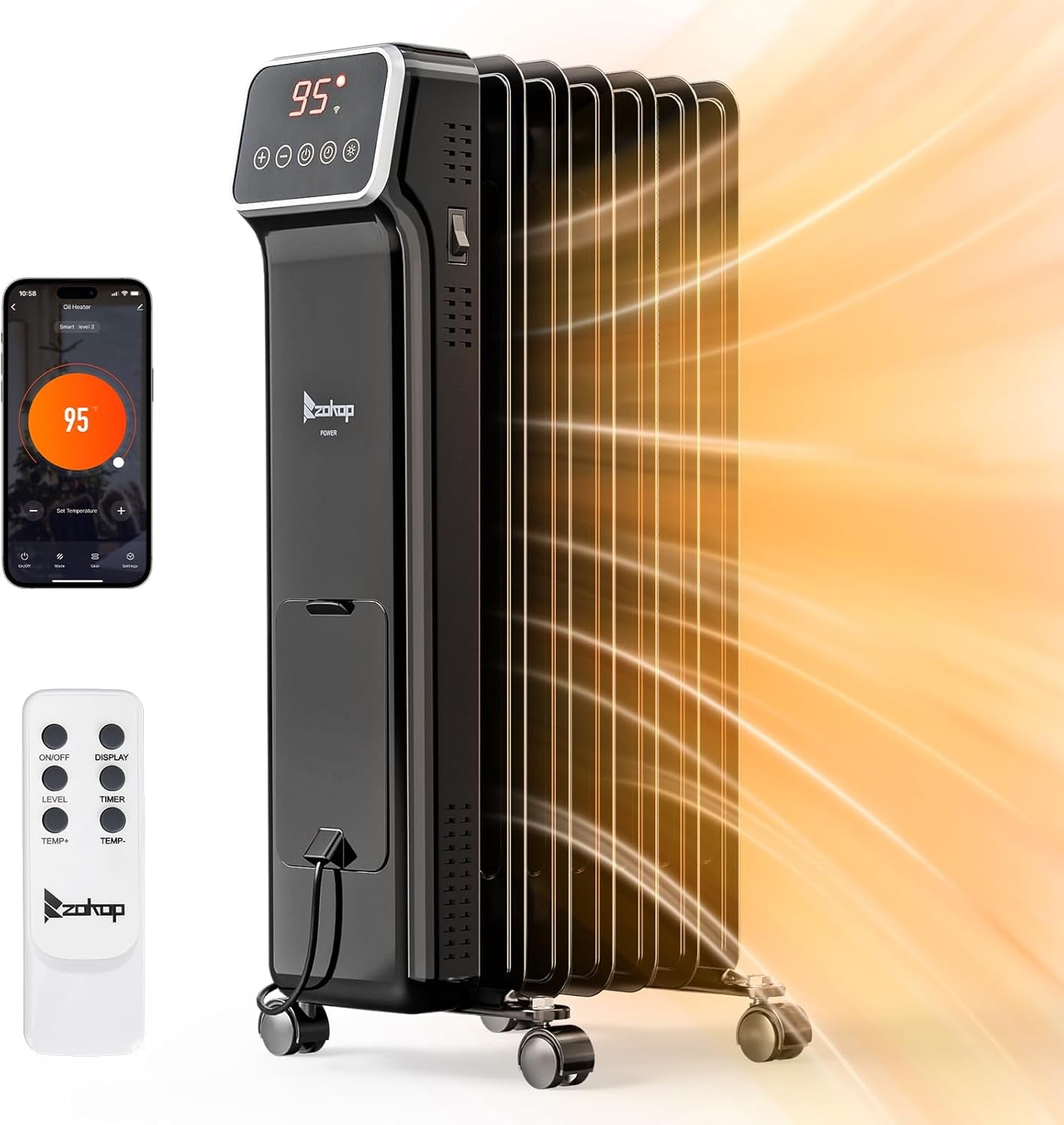 VINGLI Oil Filled Radiator Heater w/Remote & APP Control, 1500W ...