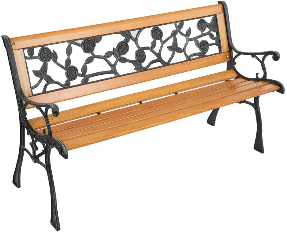 VINGLI Outdoor Bench Metal Garden Bench Front Porch Bench, Wood Patio ...