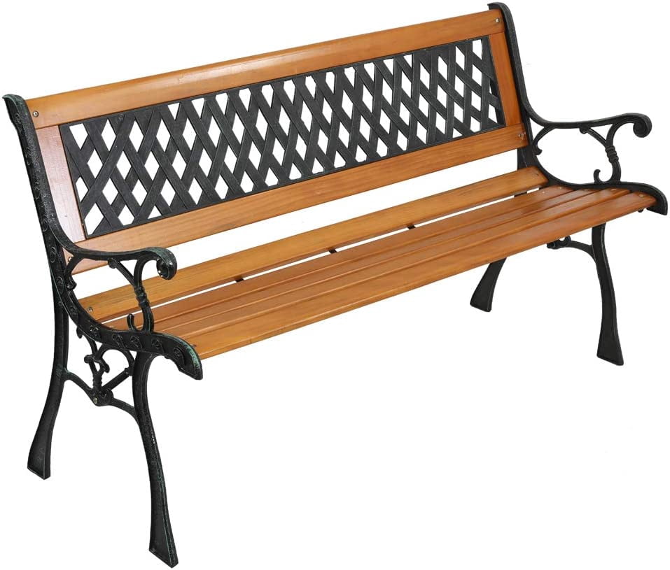 VINGLI Outdoor Bench Metal Garden Bench Front Porch Bench, Wood Patio ...