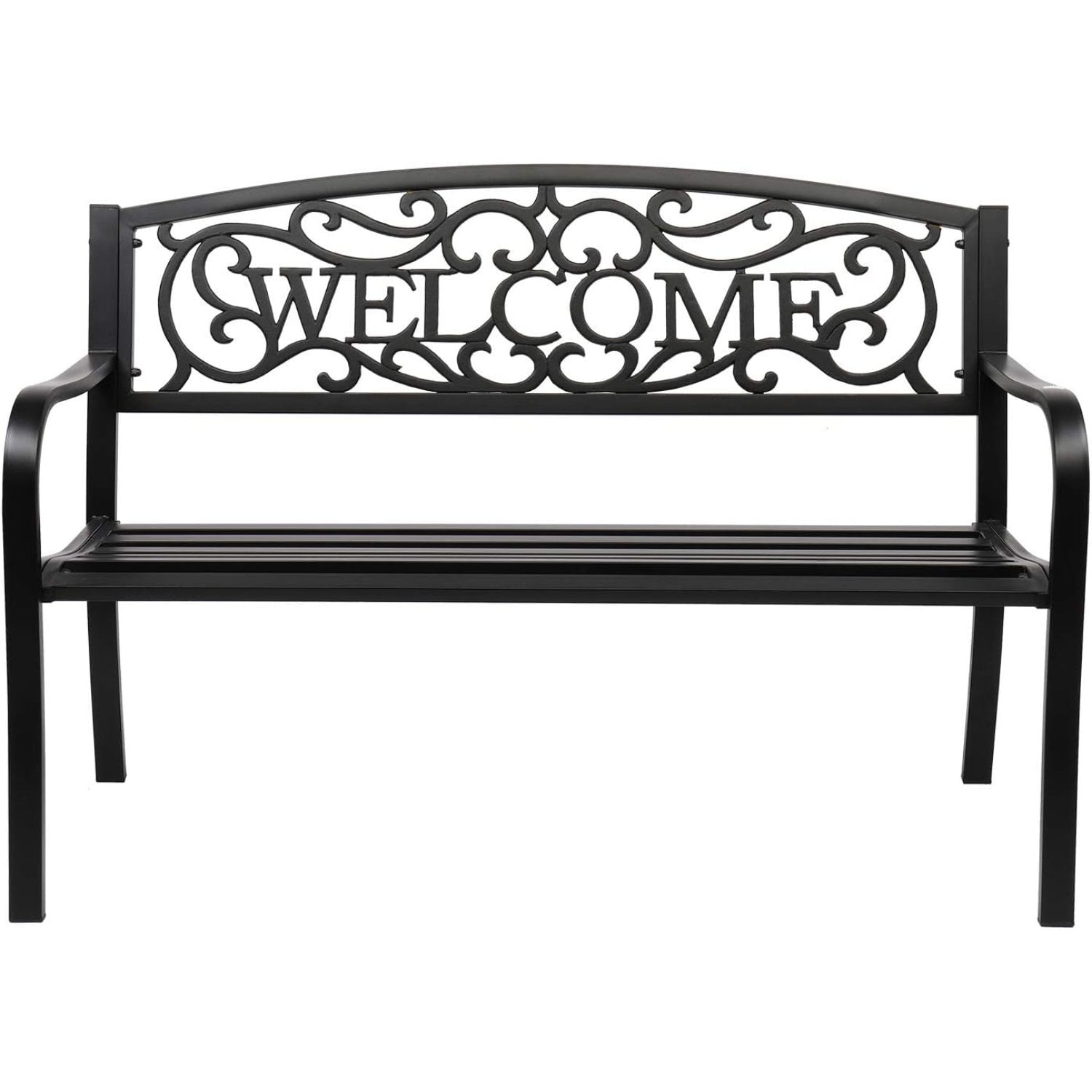 VINGLI Outdoor Bench for Patio Metal Garden Bench w/PVC Back Pattern ...