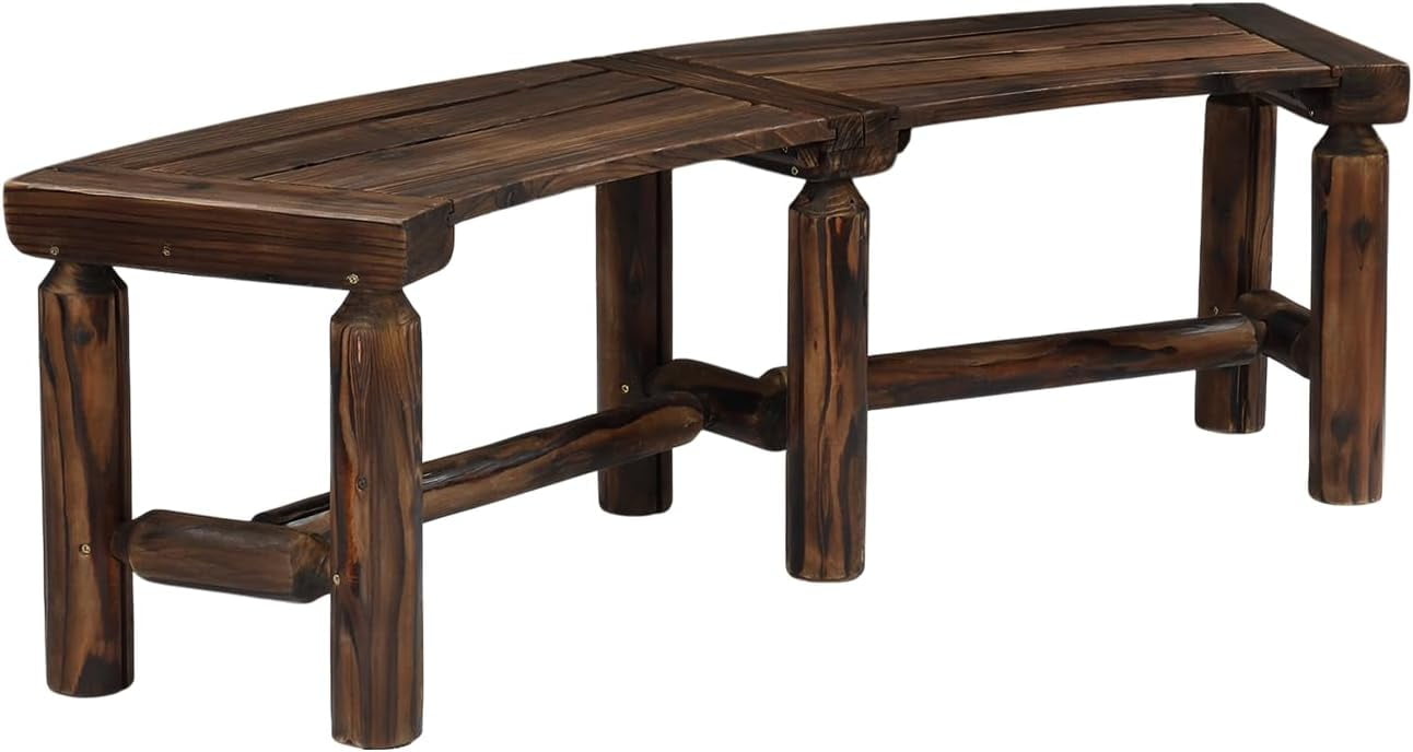 VINGLI Outdoor Bench Wooden Curved Bench, All-Weather Fire Pit Backless ...