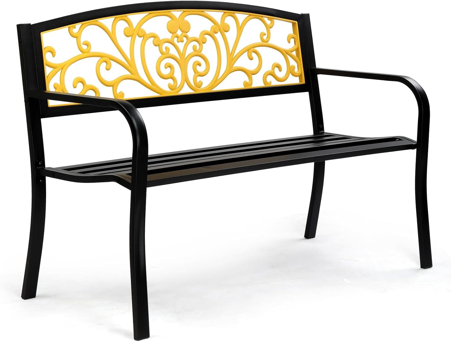 VINGLI Outdoor Bench for Patio Metal Garden Bench w/PVC Back Pattern ...