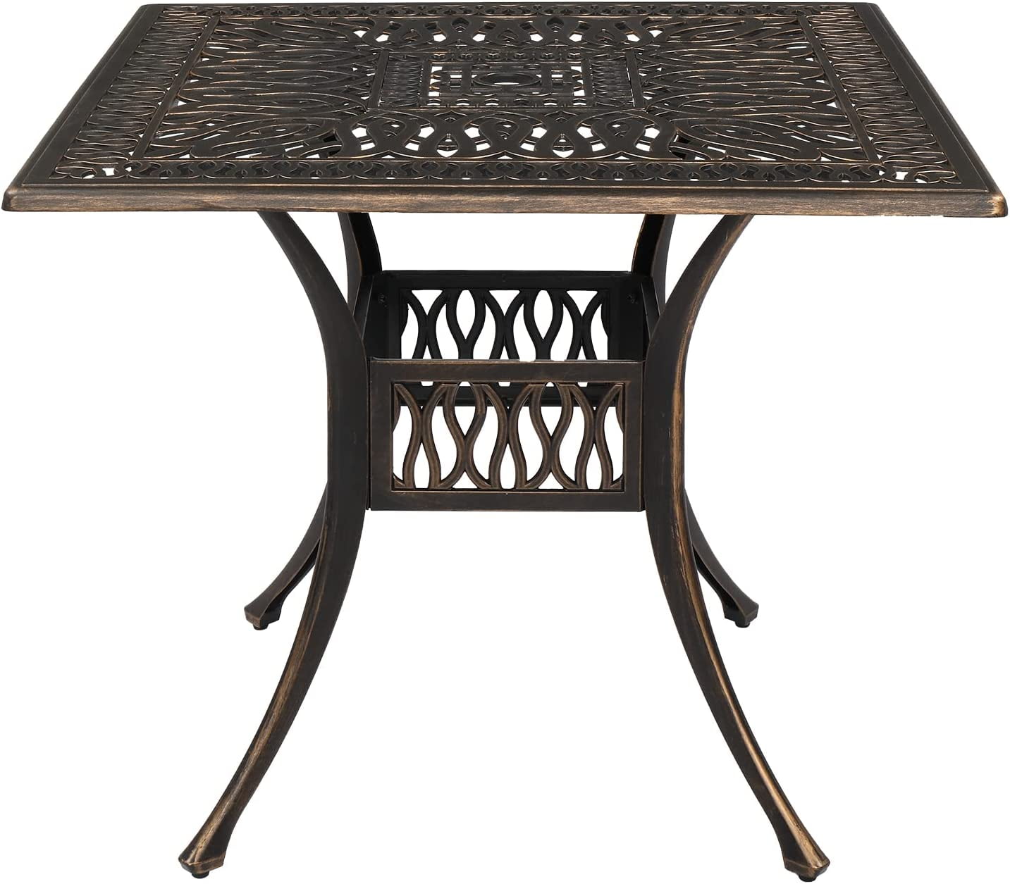 VINGLI Outdoor Dining Table, Metal Dining Table with Umbrella Hole Cast Aluminum Patio Table ...
