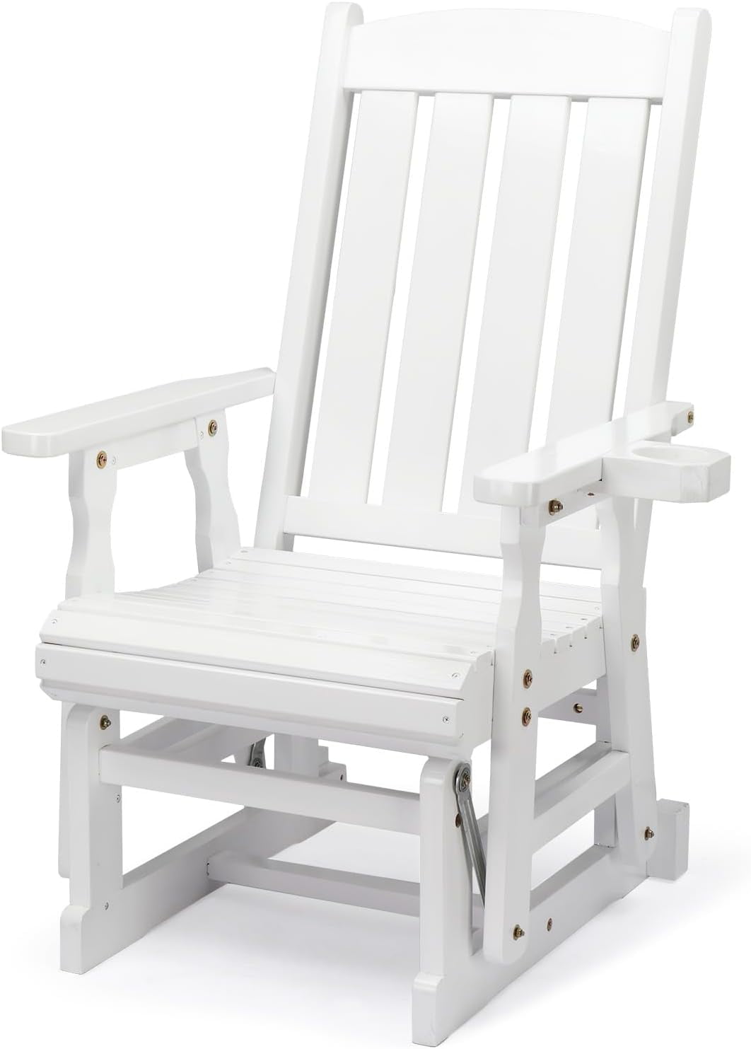 VINGLI Outdoor Glider Chair Wood Patio Glider with Cup Holder, Porch ...