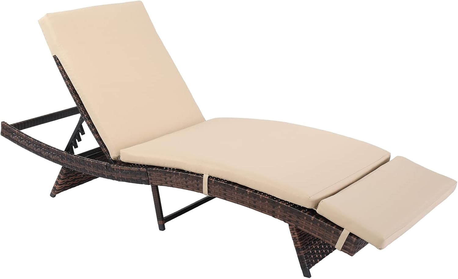 VINGLI Outdoor Wicker Chaise Lounge Chair with Cushion, Patio Lounging ...