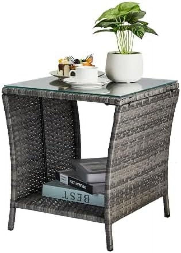 VINGLI Outdoor Wicker Side Table Patio Side Tables for Outside ...