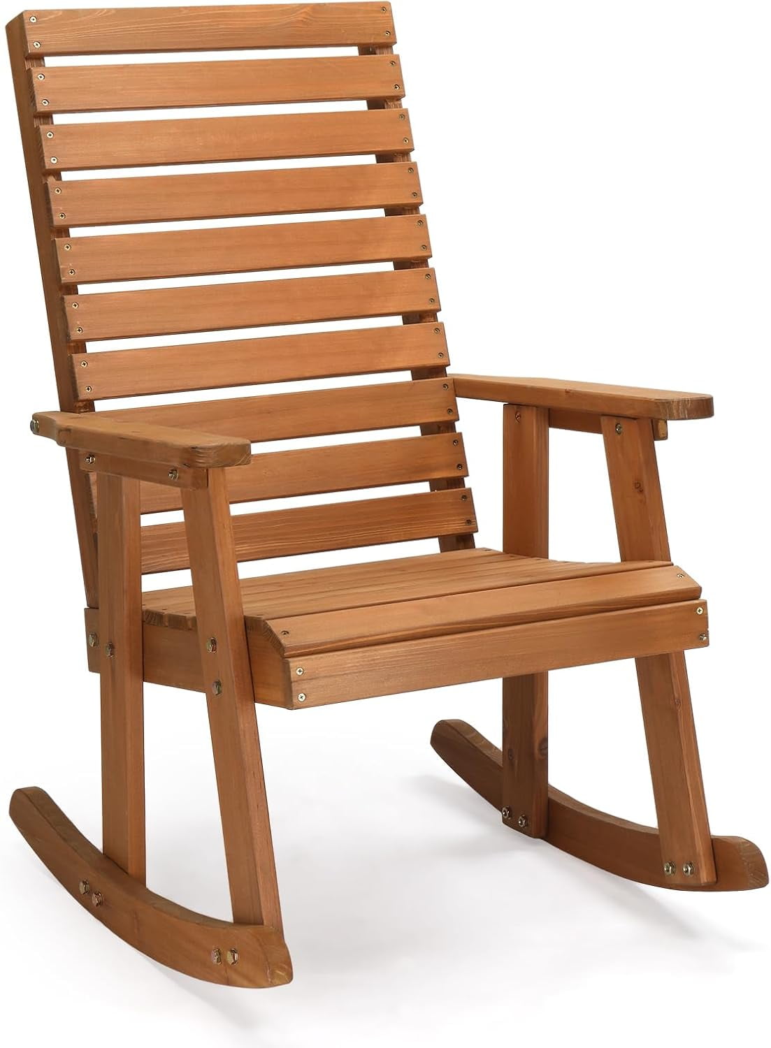 VINGLI Wooden Rocking Chair with High Backrest, Solid Fir Wood, Heavy ...