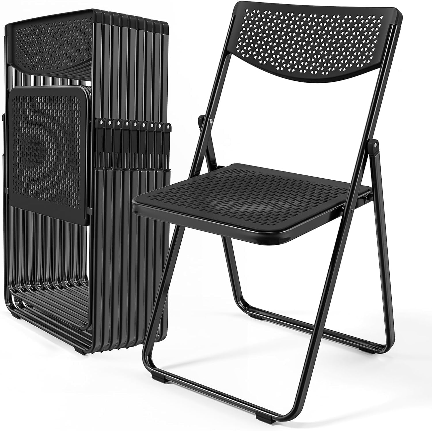 BONNLO Plastic Folding Chairs with Breathable Mesh Seat and Sturdy ...