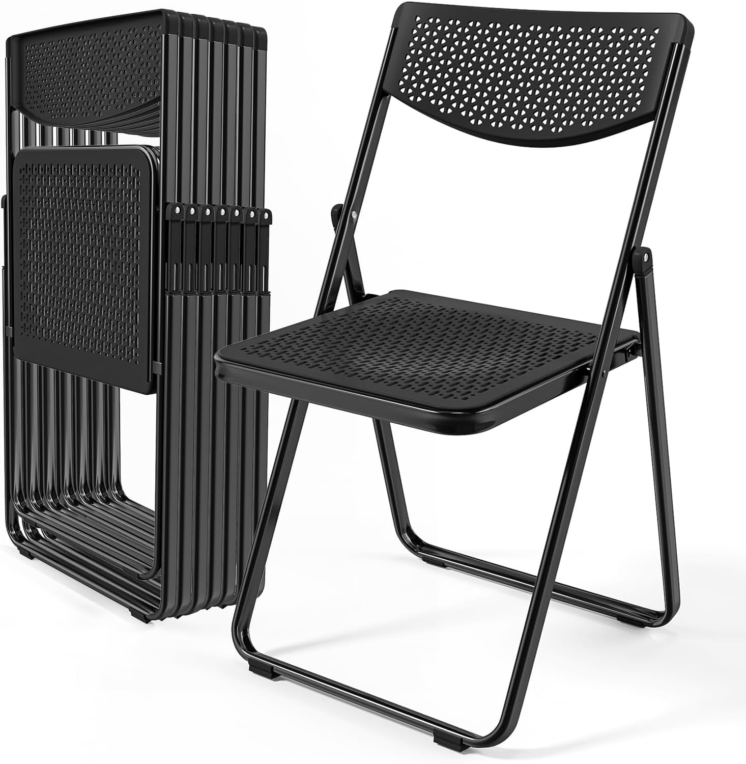BONNLO Plastic Folding Chairs with Breathable Mesh Seat and Sturdy ...