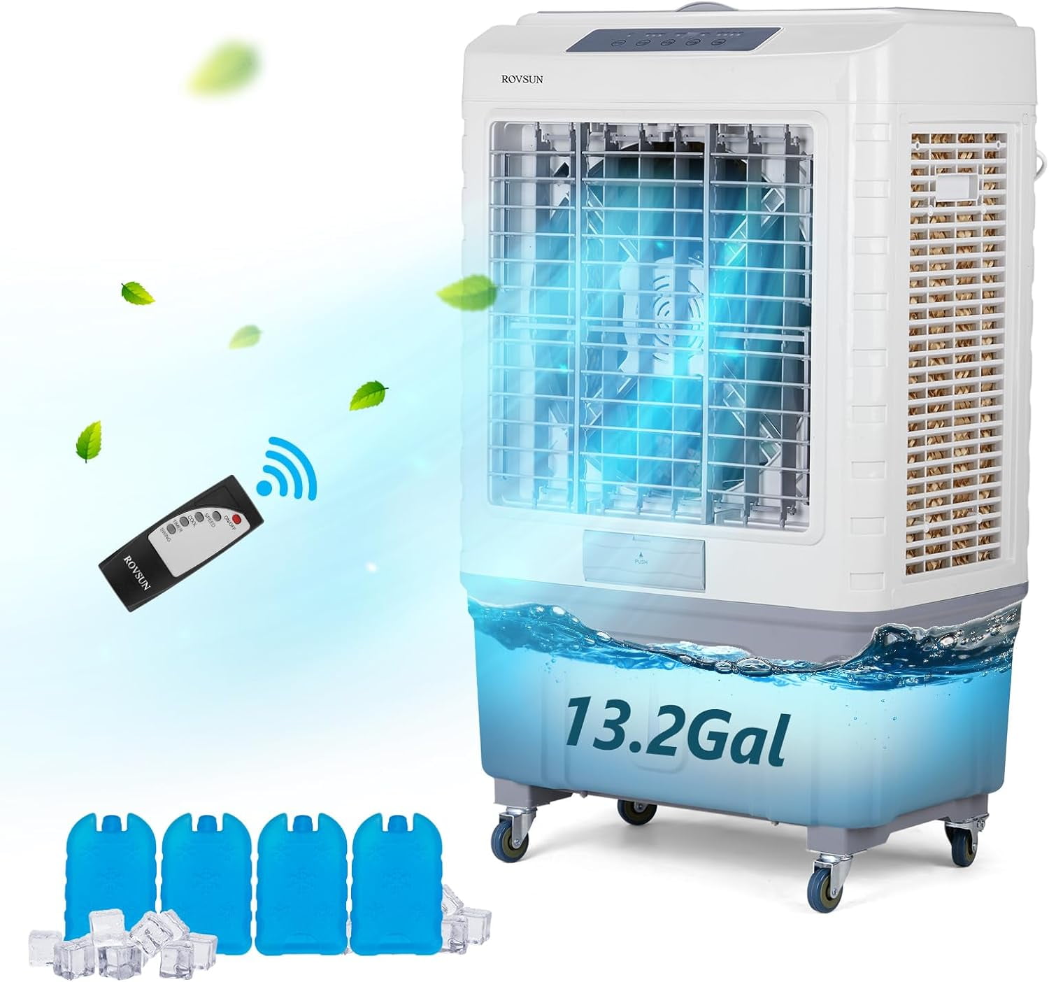ROVSUN Portable Air Cooler, 4100CFM, 50L Tank, 3 Speeds, 7.5H Timer, 4 ...